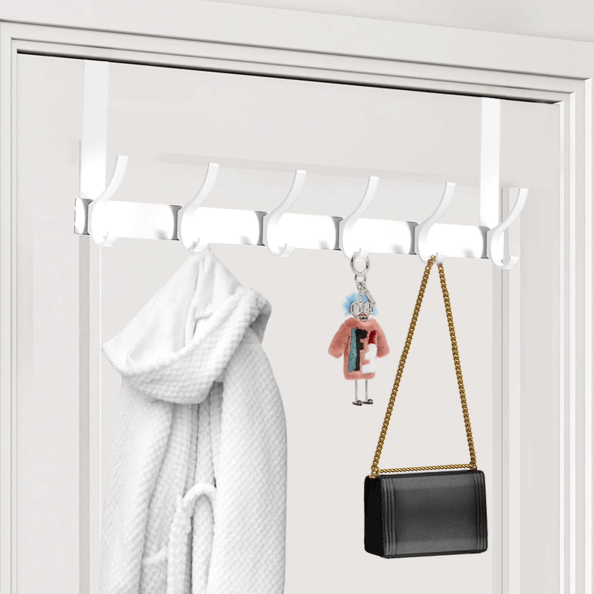"BUSATIA Over The Door Hook, White, 6-Dual Coat Hooks, Durable and Space-Saving, 16""x1.8""x11 ...