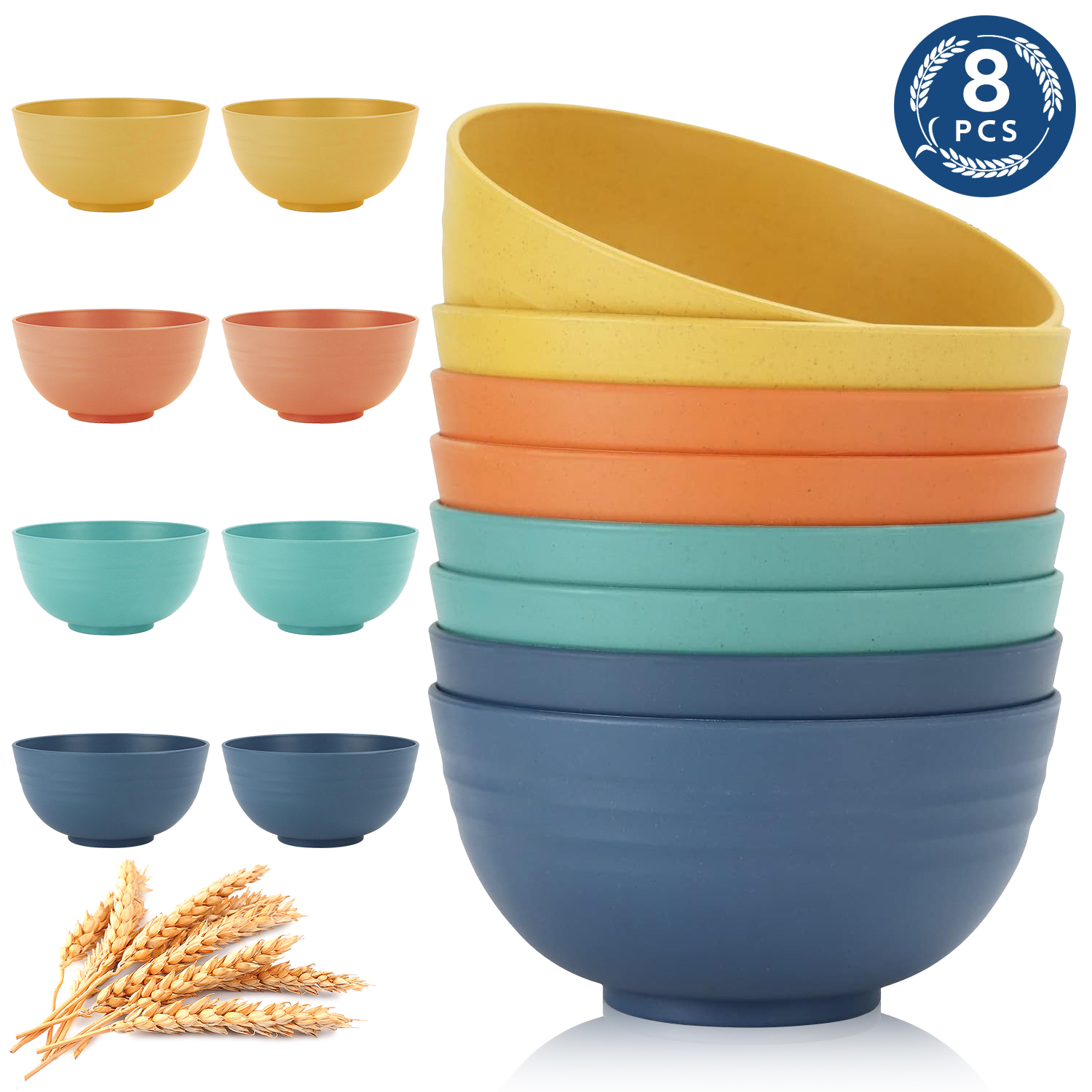 ReaNea Cereal Bowls 8 Pieces, Unbreakable And Reusable Light Weight ...