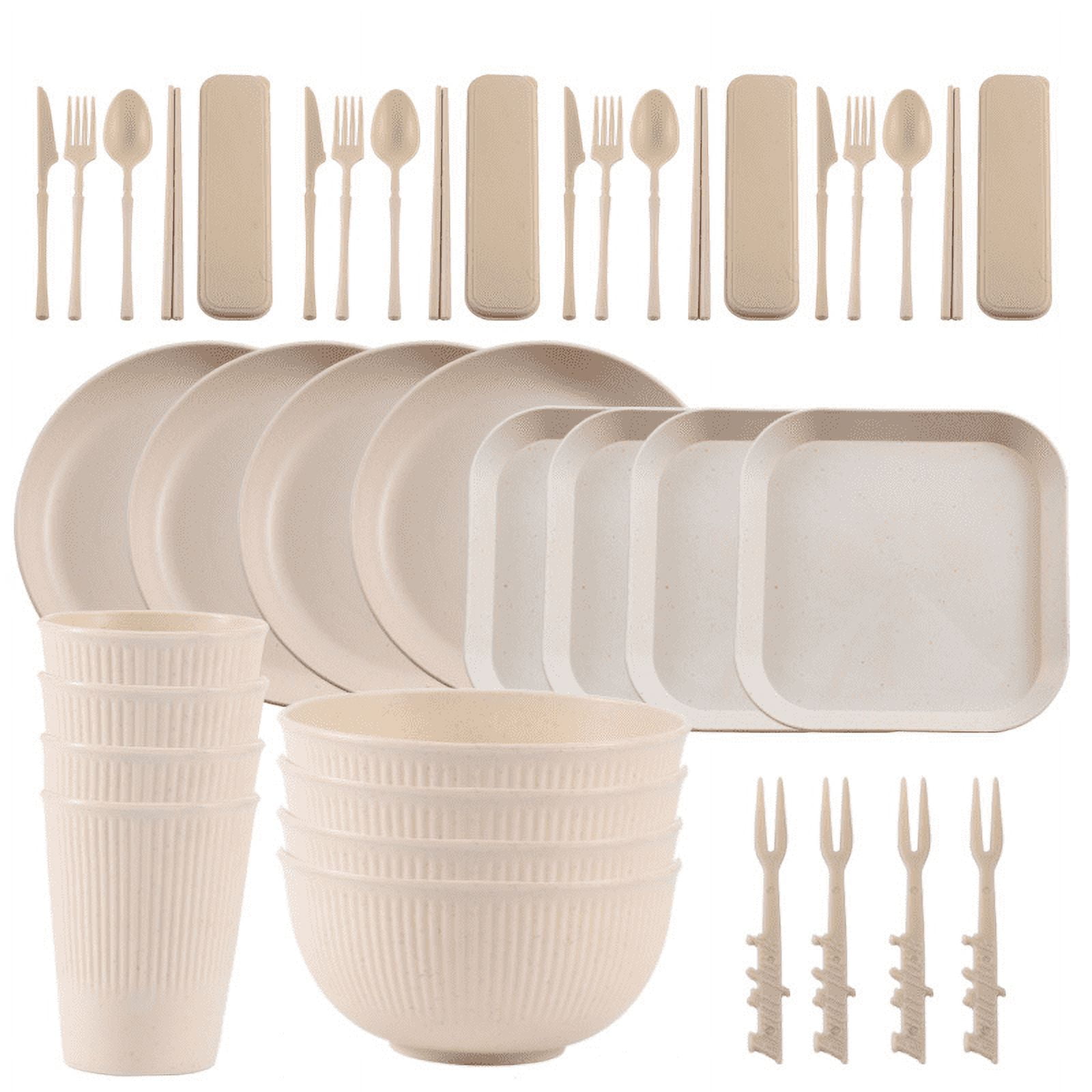 BUSATIA Wheat Straw Dinnerware Sets, 40 PCS Unbreakable Dinnerware Sets ...