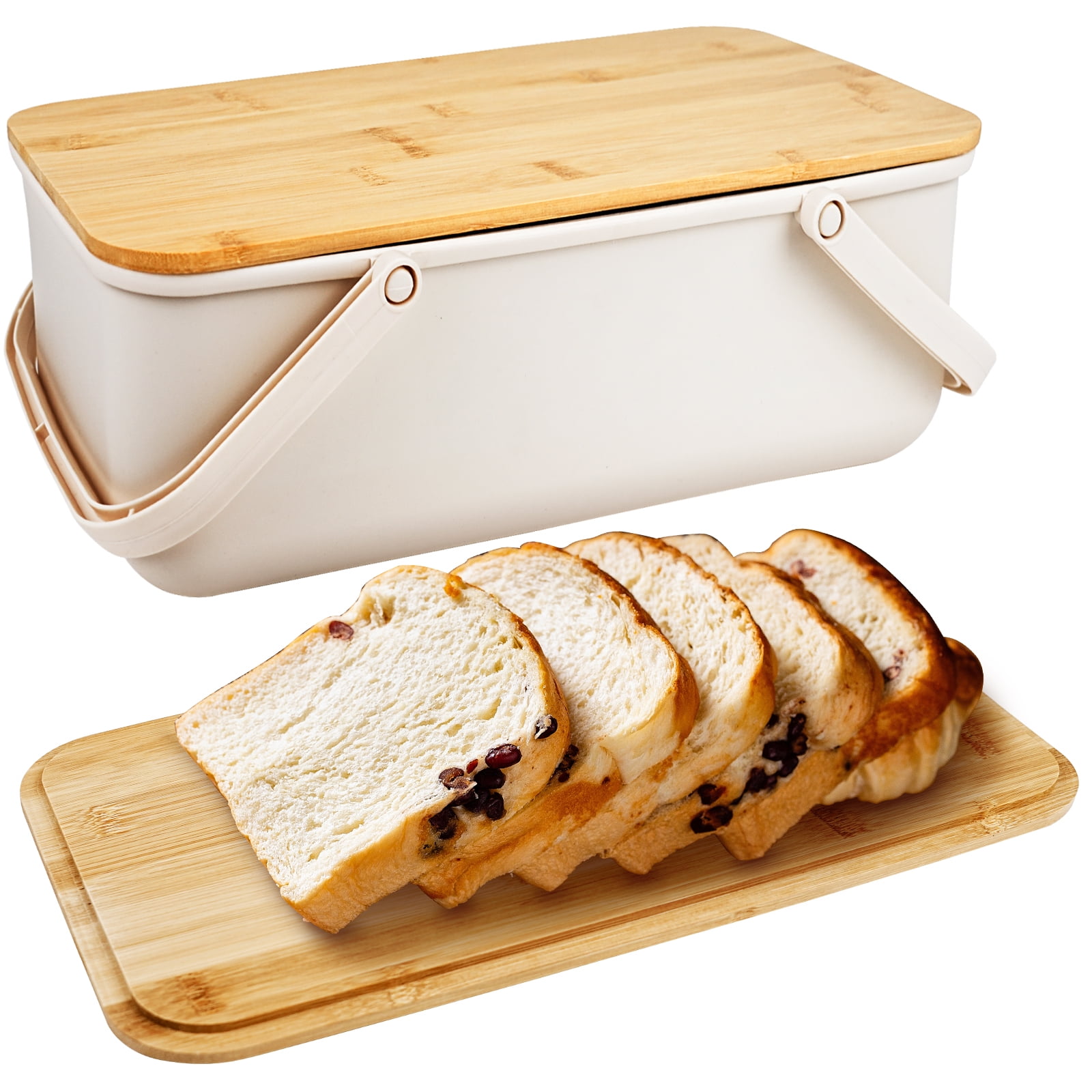 BUSATIA White Bread Box for Kitchen Countertop, Bread Box with Cutting ...