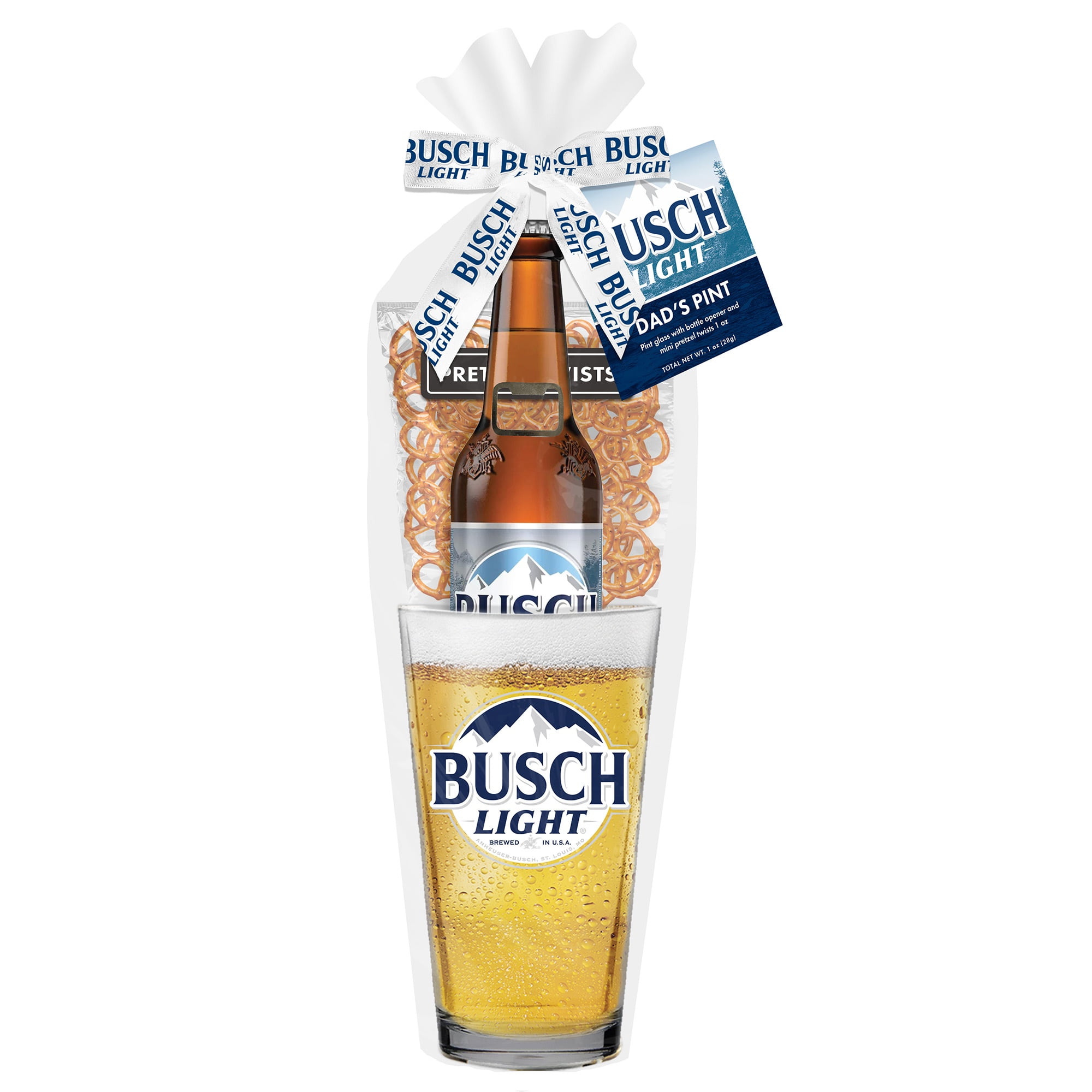 Busch Pint Glass and Bottle Opener Gift Set with Pretzel Twists ...