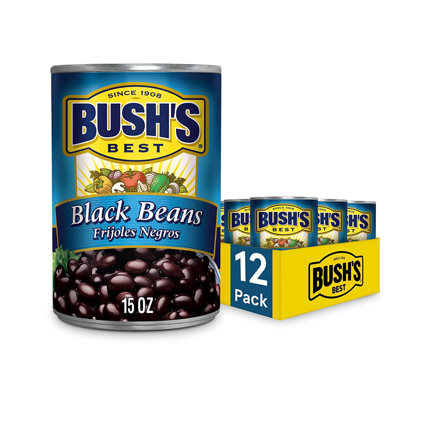 BUSH'S BEST 15 oz Canned Black Beans, Source of Plant Based Protein and ...