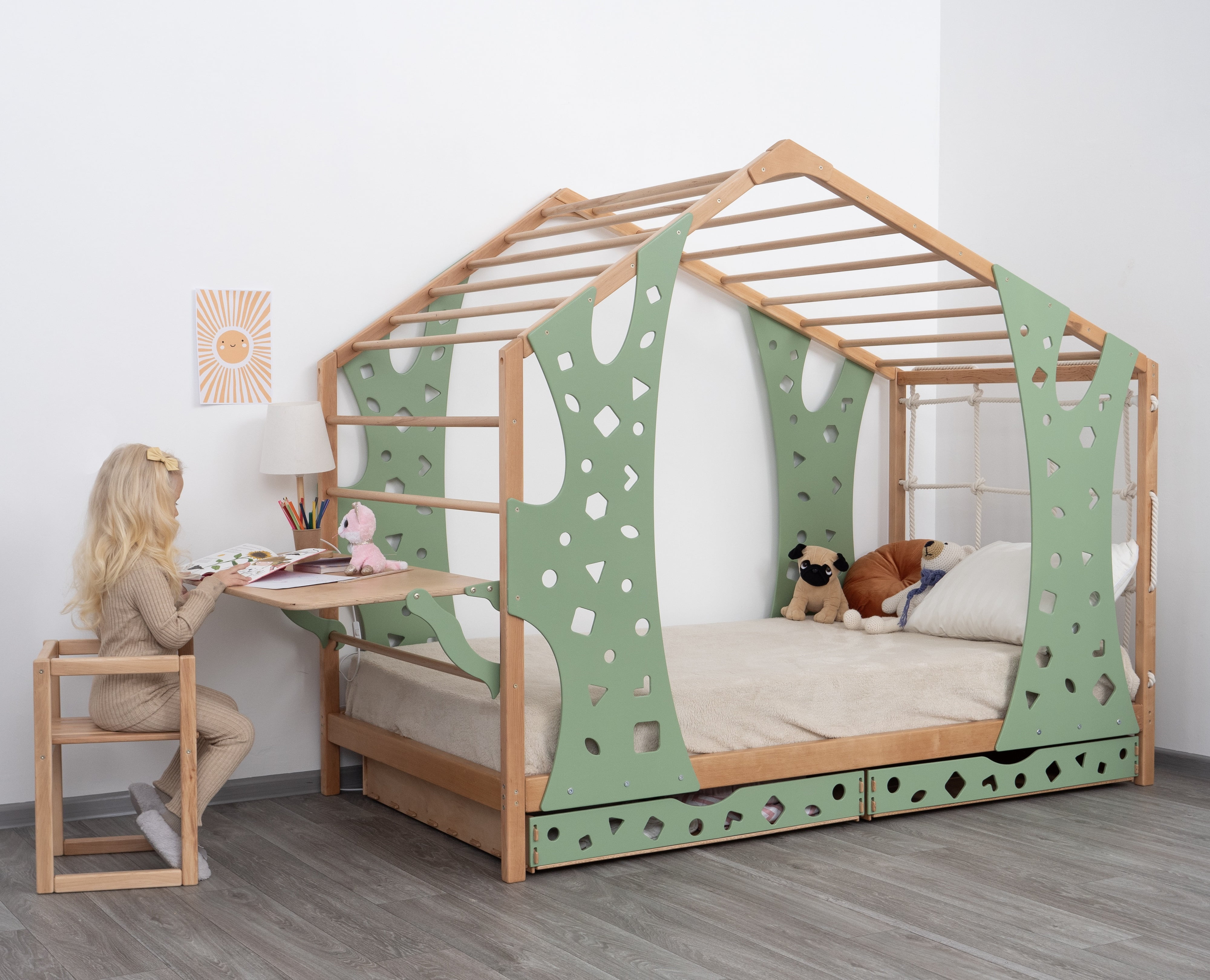 BUSYWOOD Monkey Bed - Twin Bed Frame with Storage - Indoor Playground ...