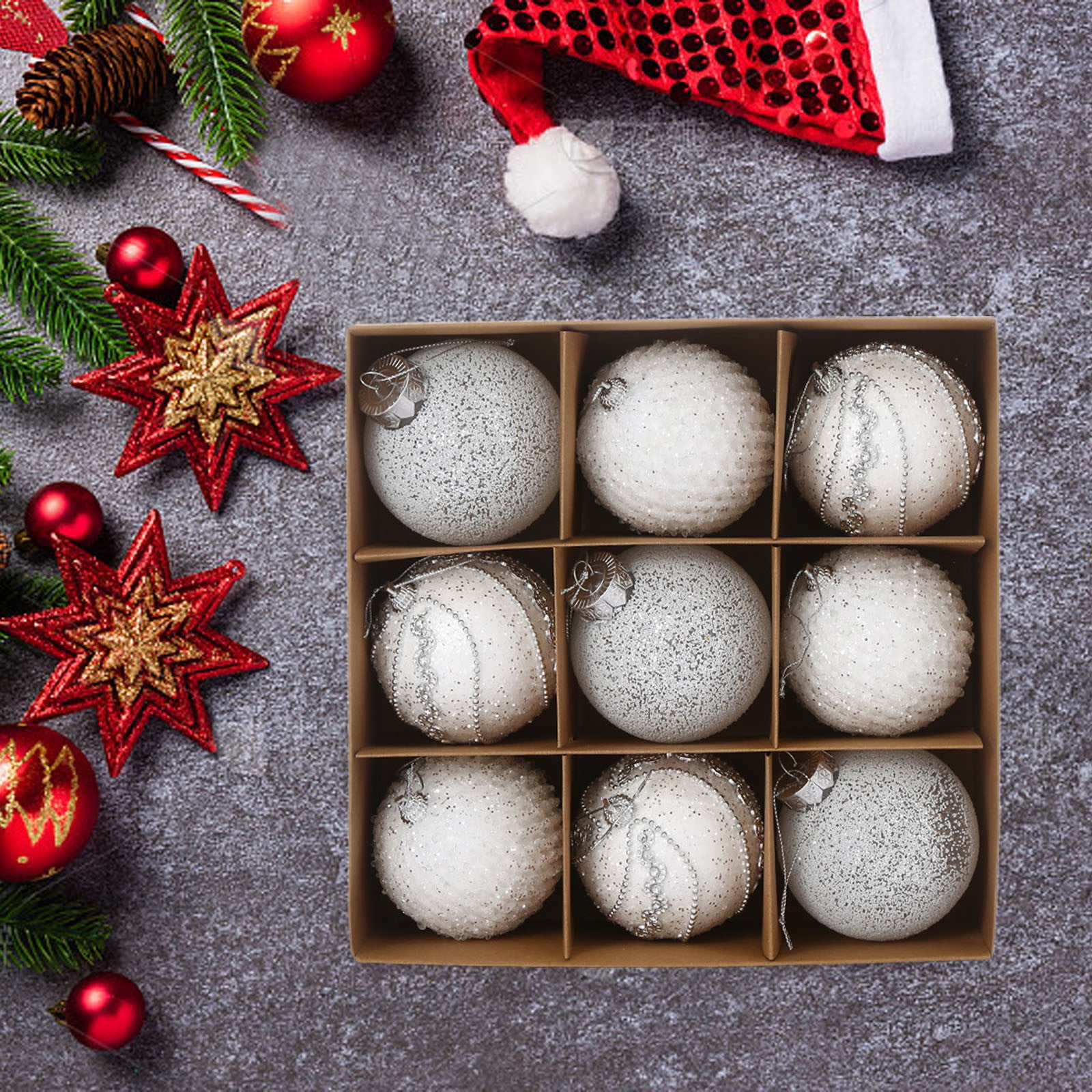 BUTASY 3.14" Large Christmas Balls 9pcs Christmas Tree Ornaments ...