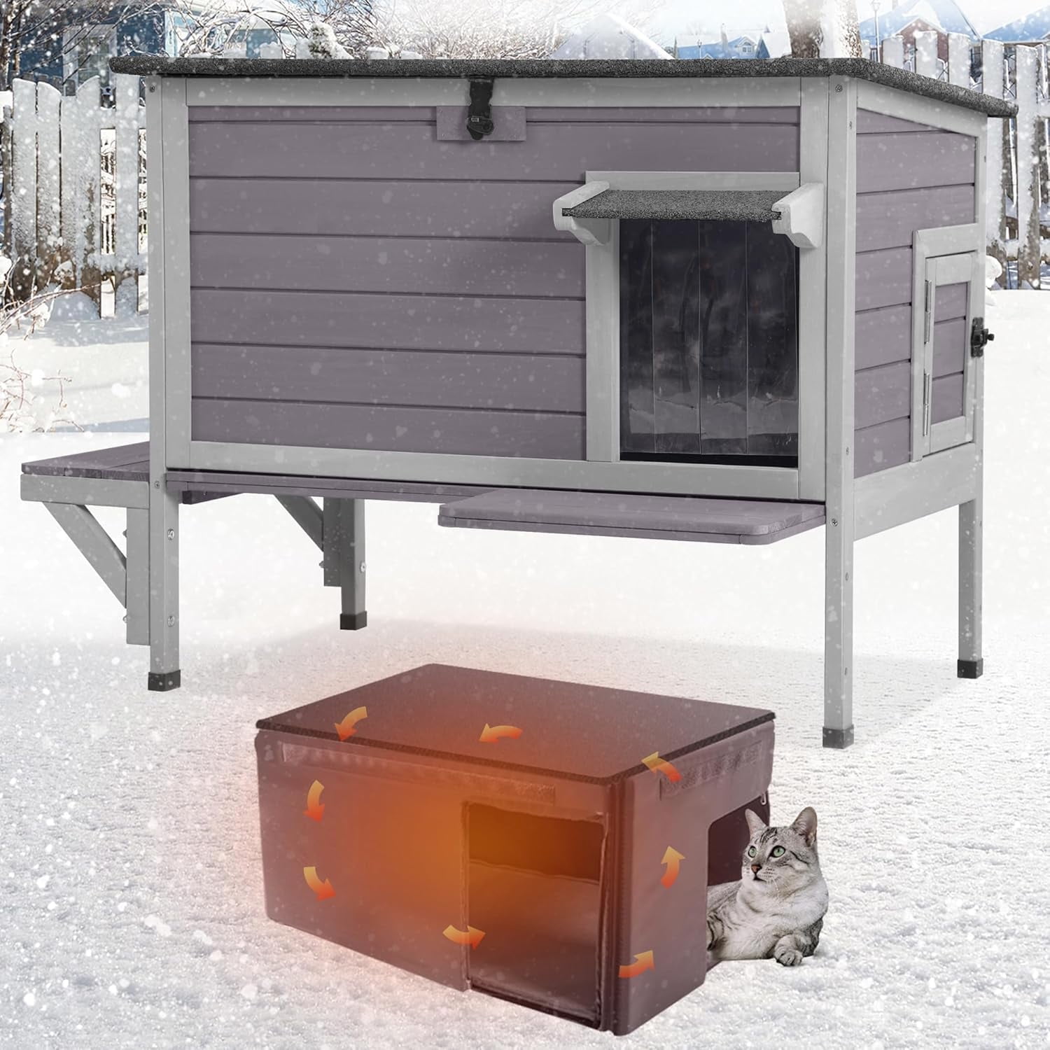 BUTINGLALE Insulated Outdoor Cat House with 0.78" Thick Liner - 6-Side ...