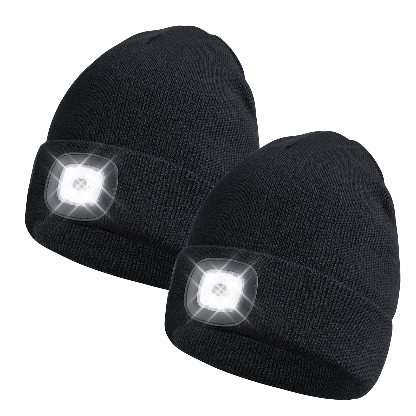 BUTKLNYTS 2 PACK LED Beanie Hat with Rechargeable Headlamp-Warm Knit ...