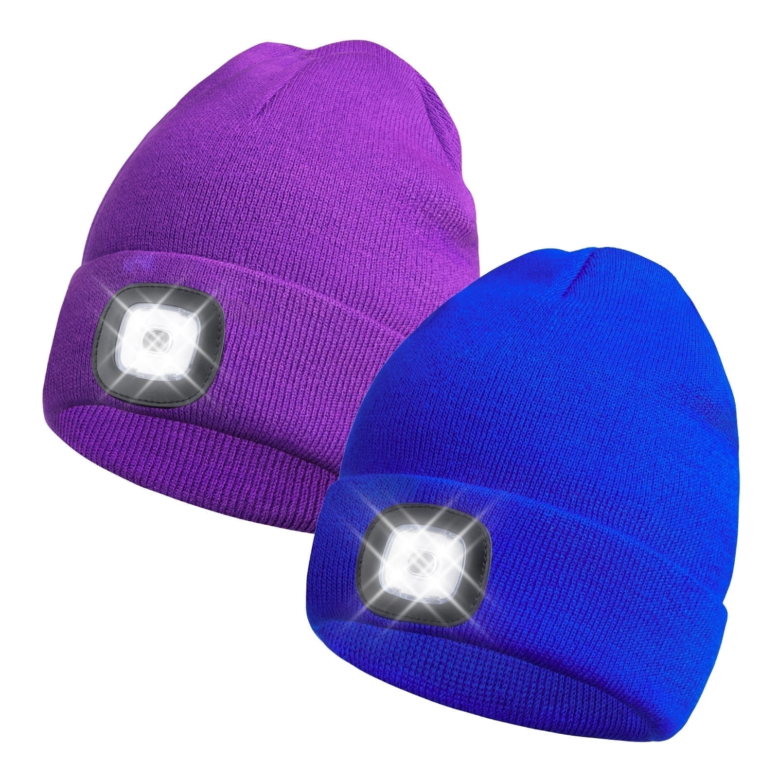 BUTKLNYTS 2 PACK LED Beanie Hat with Rechargeable Headlamp-Warm Knit ...