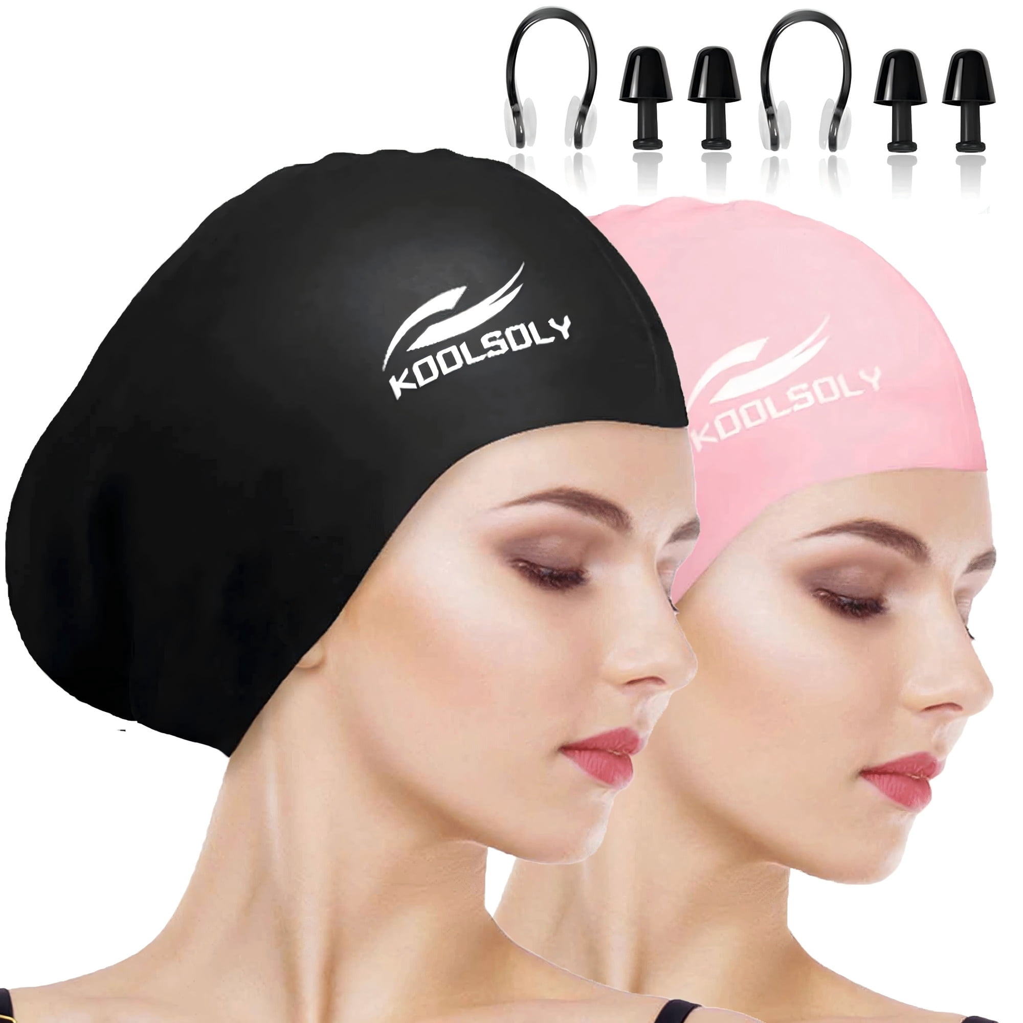 BUTKLNYTS 2 Pack Silicone Swim Caps, Waterproof, Long Hair Friendly ...