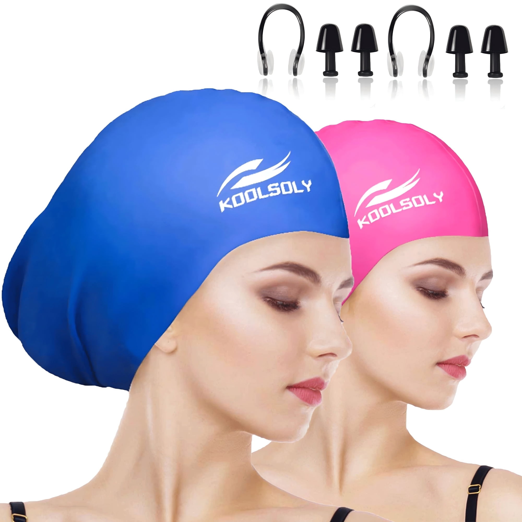 BUTKLNYTS 2 Pack Silicone Swim Caps for Women – Waterproof, Long Hair ...