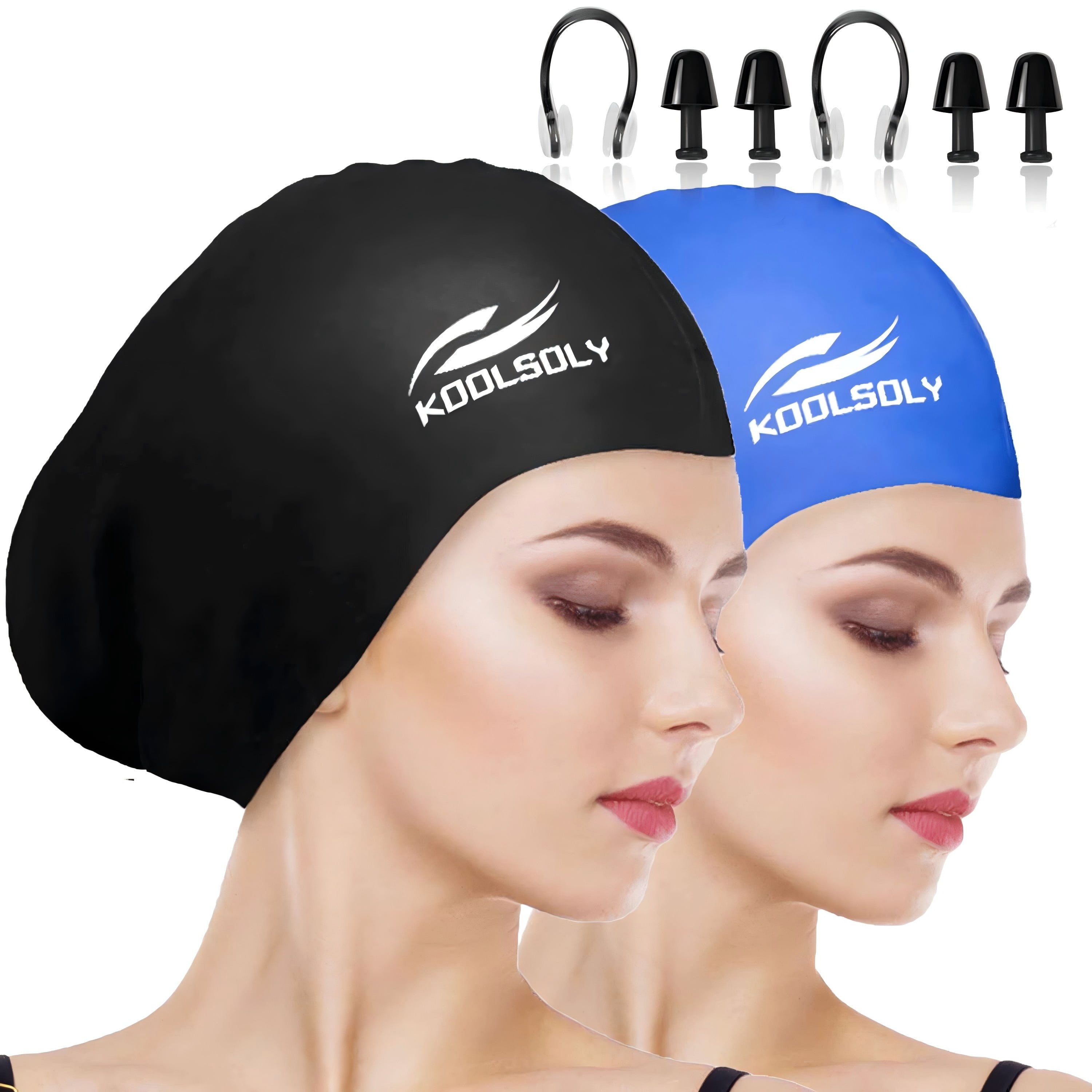 BUTKLNYTS 2 Pack Silicone Swim Caps for Women – Waterproof, Long Hair ...