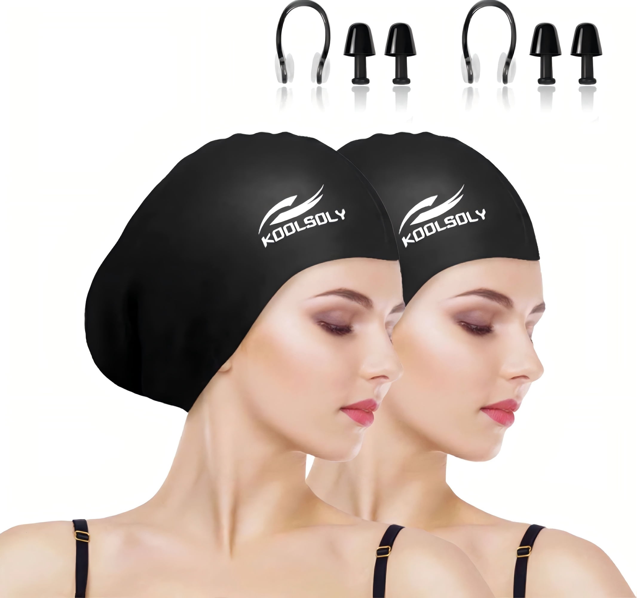 BUTKLNYTS 2 Pack Silicone Swim Caps, Waterproof, Long Hair Friendly ...