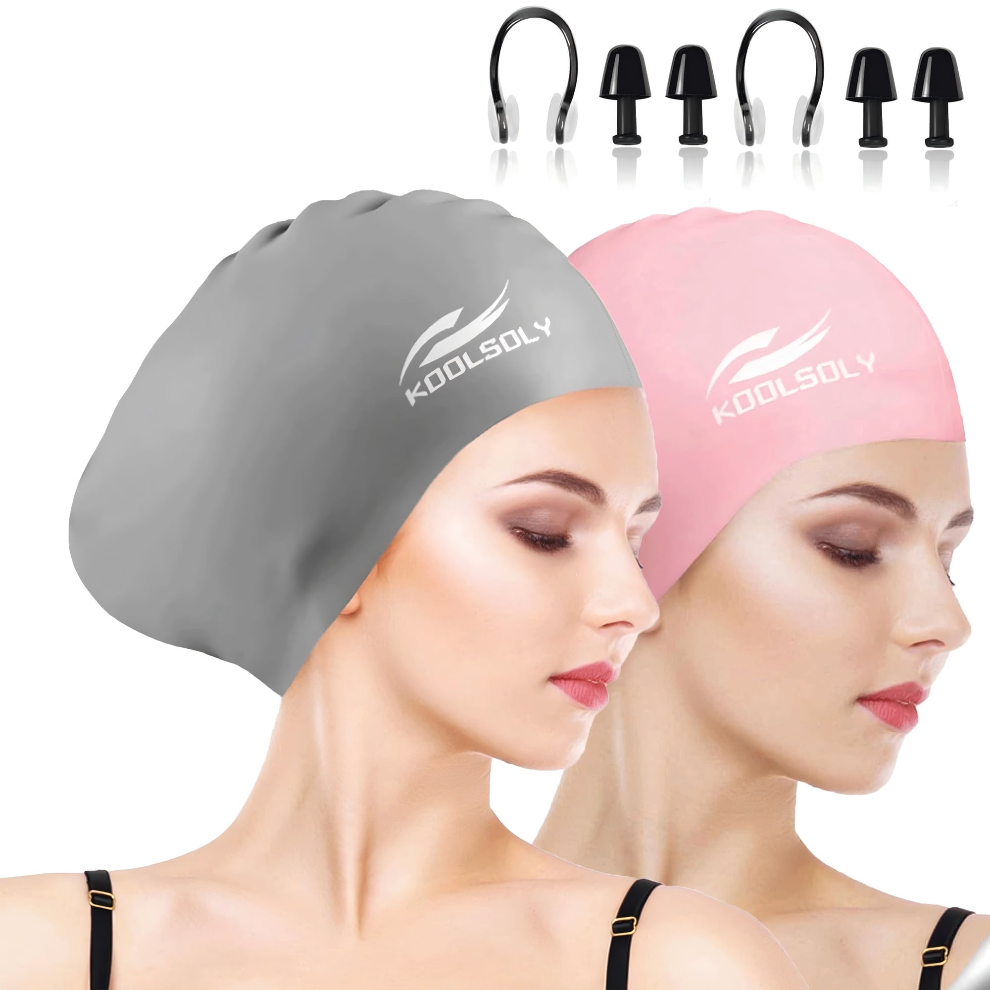 BUTKLNYTS 2 Pack Silicone Swim Caps for Women – Waterproof, Long Hair ...