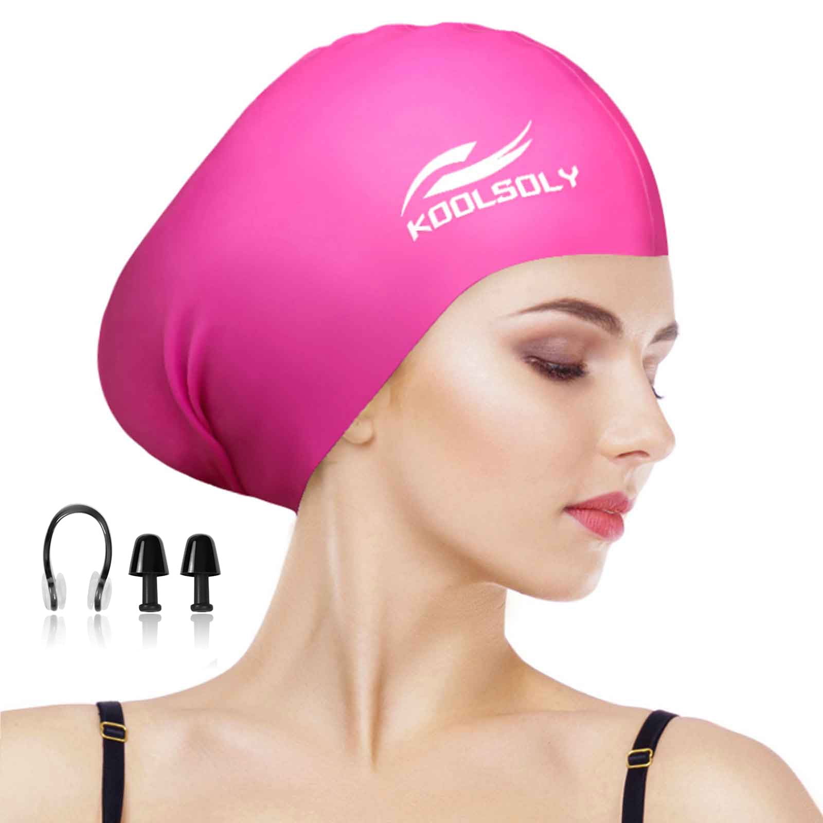 BUTKLNYTS Silicone Swim Caps, Waterproof, Long Hair Friendly, Ear ...