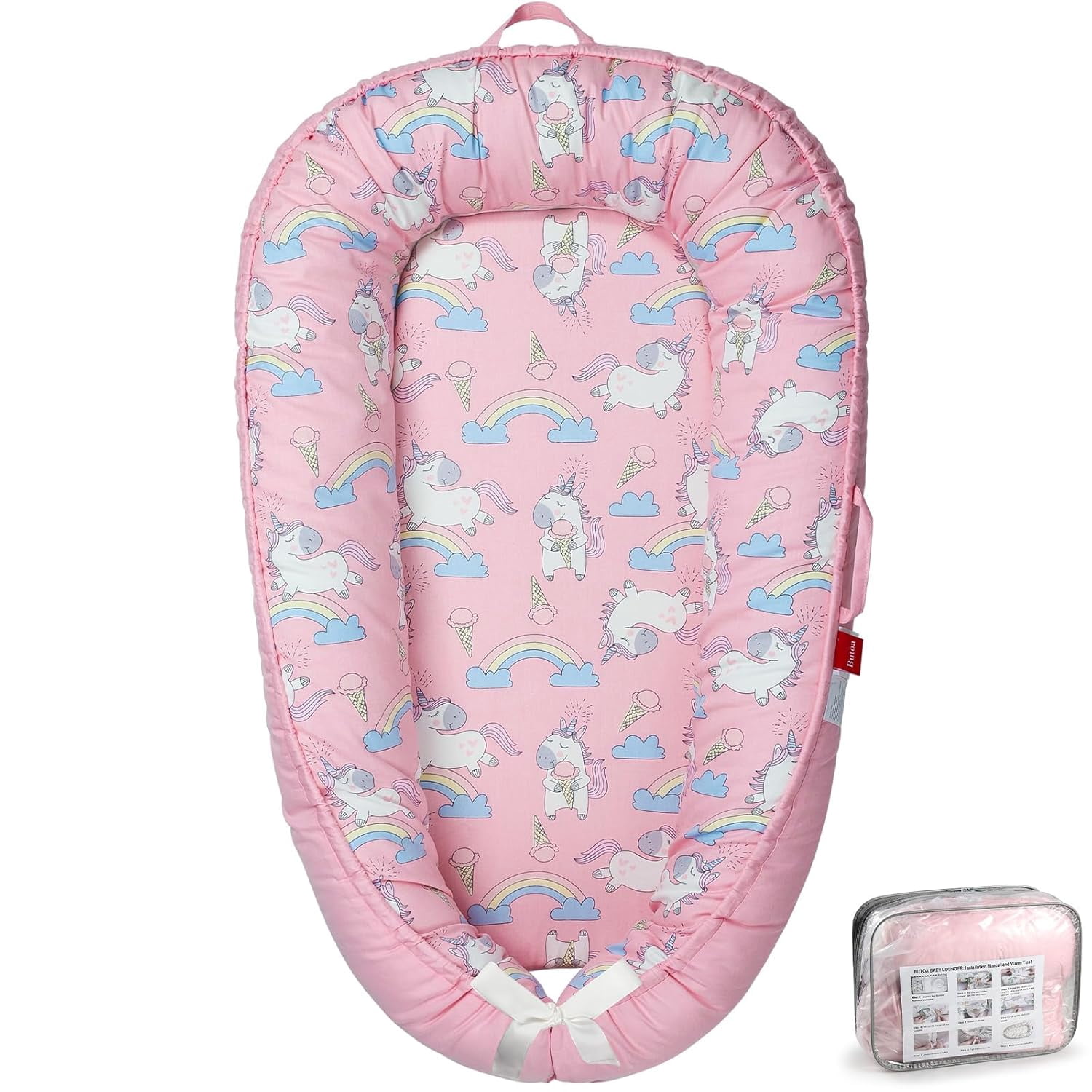 BUTOA Baby Playmat – Portable Infant Lounger with Soft Pink Mat, for ...
