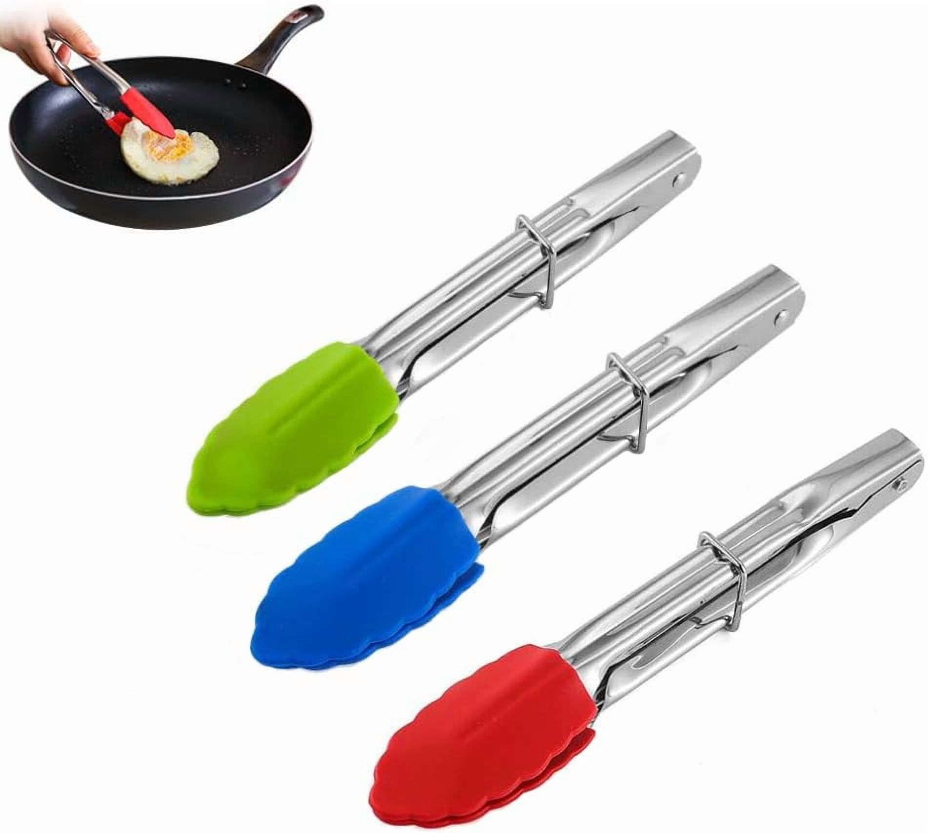 BUTOMKY 3-Pack Silicone Tip Stainless Steel Kitchen Mini Tongs - Heat ...