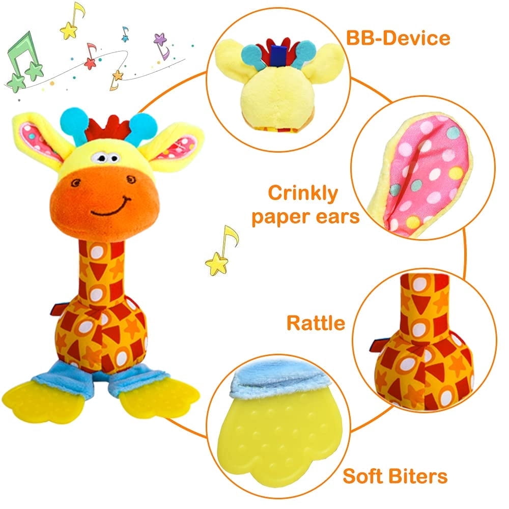 BUTOMKY Baby Rattle Plush Toy - Teething Sensory Shaker with Crinkle ...