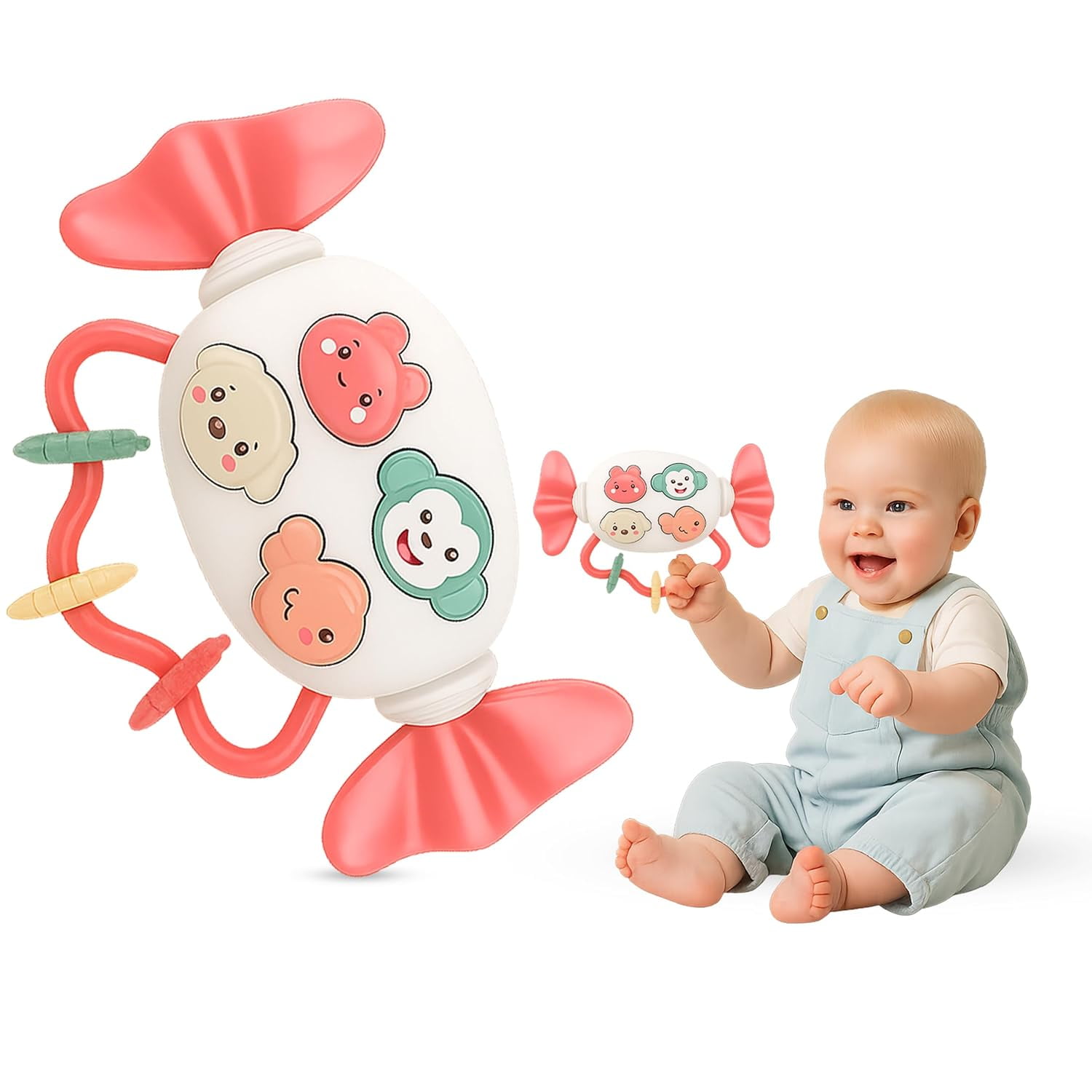 BUTOMKY Candy Rattle Toy - Musical Teether with Sensory Chew, BPA-Free ...