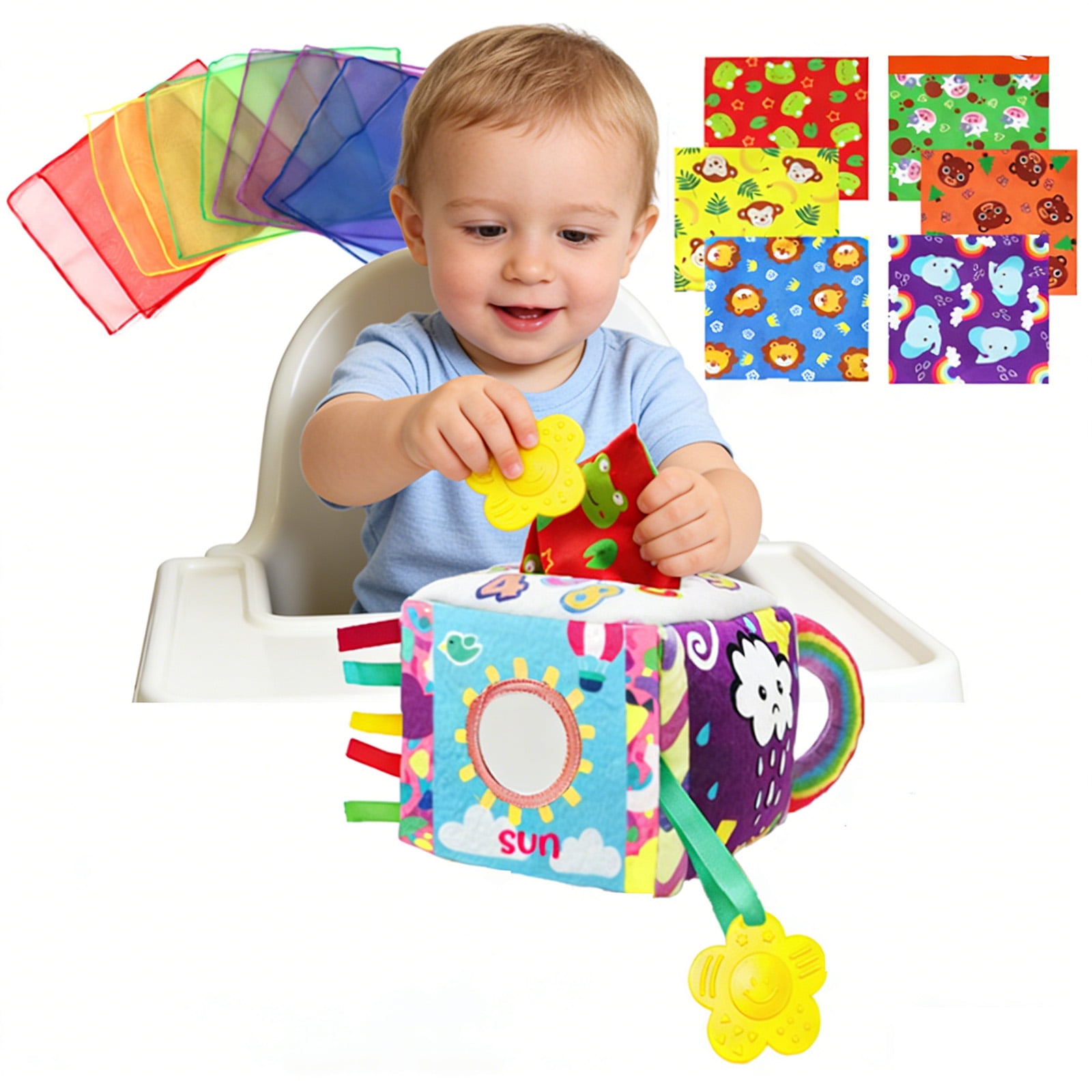 BUTOMKY Montessori Baby Tissue Box Sensory Toy - Crinkle Cloth Scarves ...