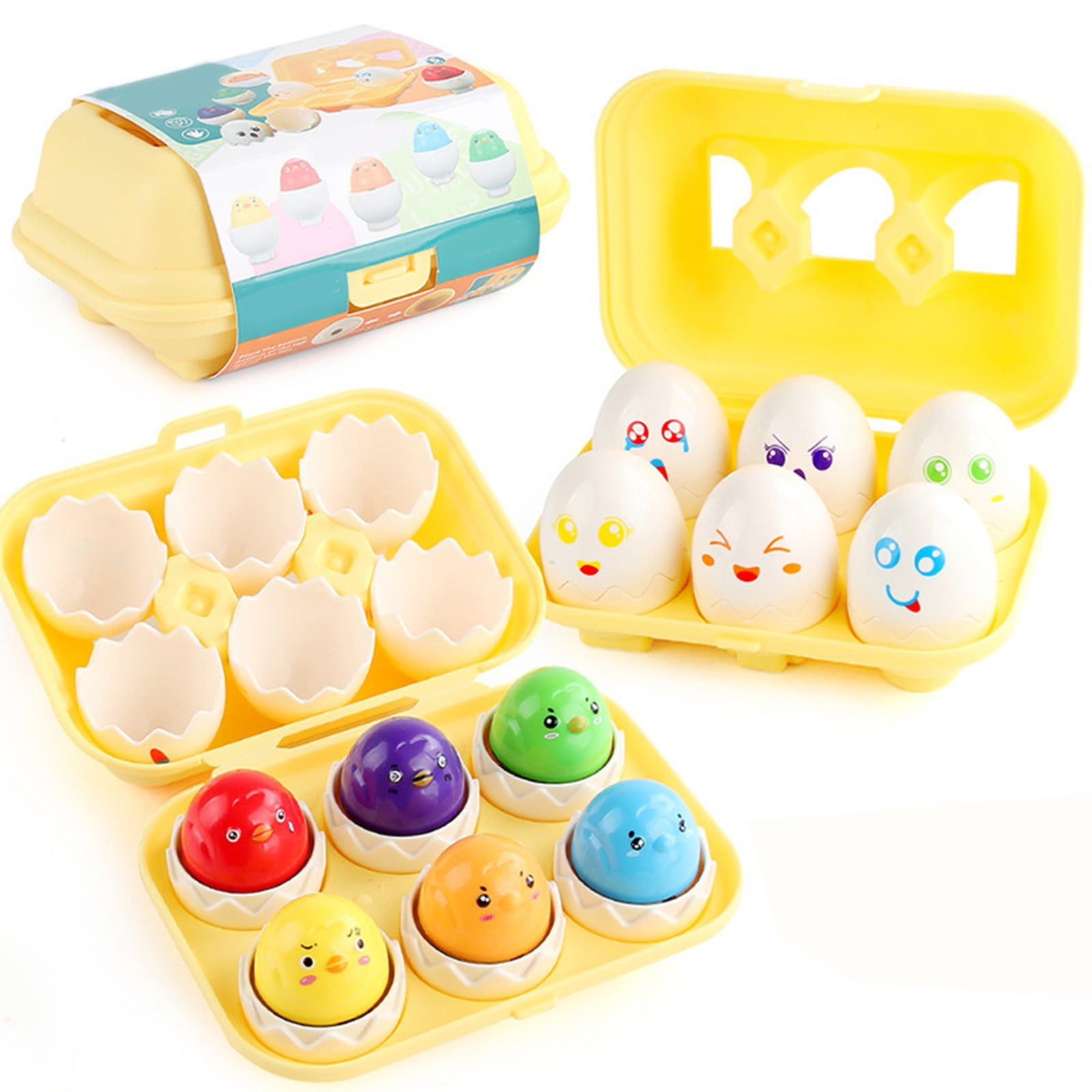 BUTOMKY Montessori Matching Eggs Toddler Toy Set -6-Pack Color & Shape ...