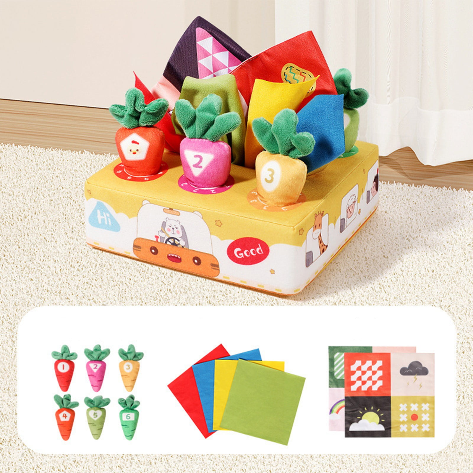 BUTOMKY Montessori Pulling Carrot & Sensory Cloth Toy - 6 Carrots + 6 ...