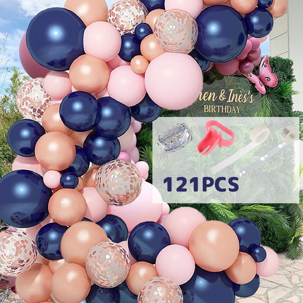 BUTORY 121PCS Latex Balloon Set Non-toxic Navy Blue and Pink Inflatable ...