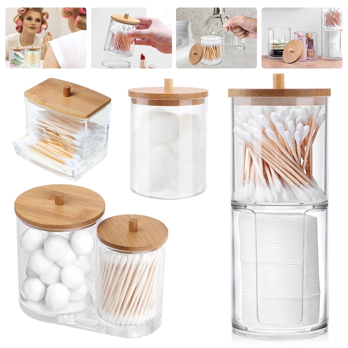 BUTORY 2 in 1 Round and Square Cotton Swabs Storage Box Container ...