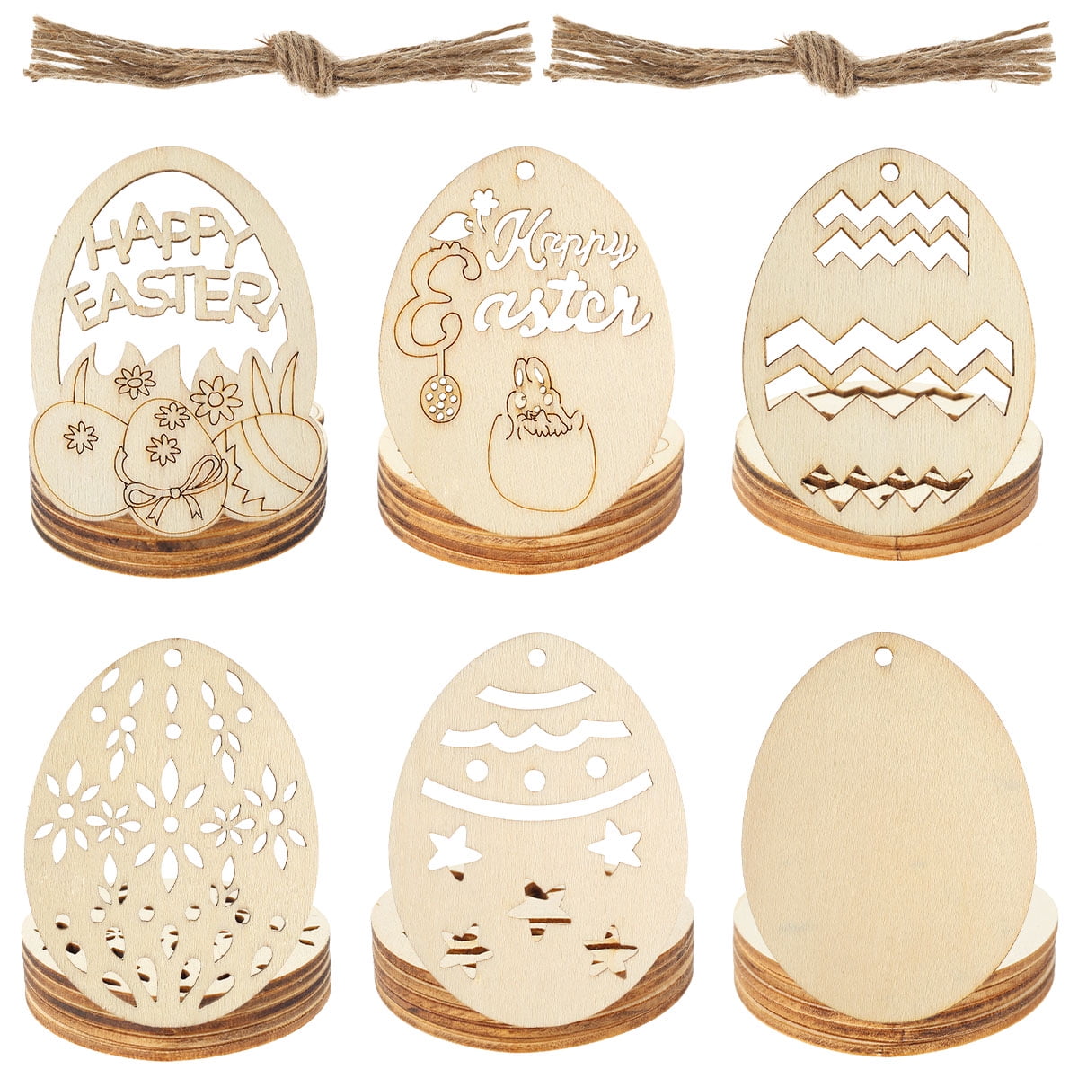 BUTORY 30Pcs Easter Wooden Hanging Ornaments Cutouts Multiple Patterns ...