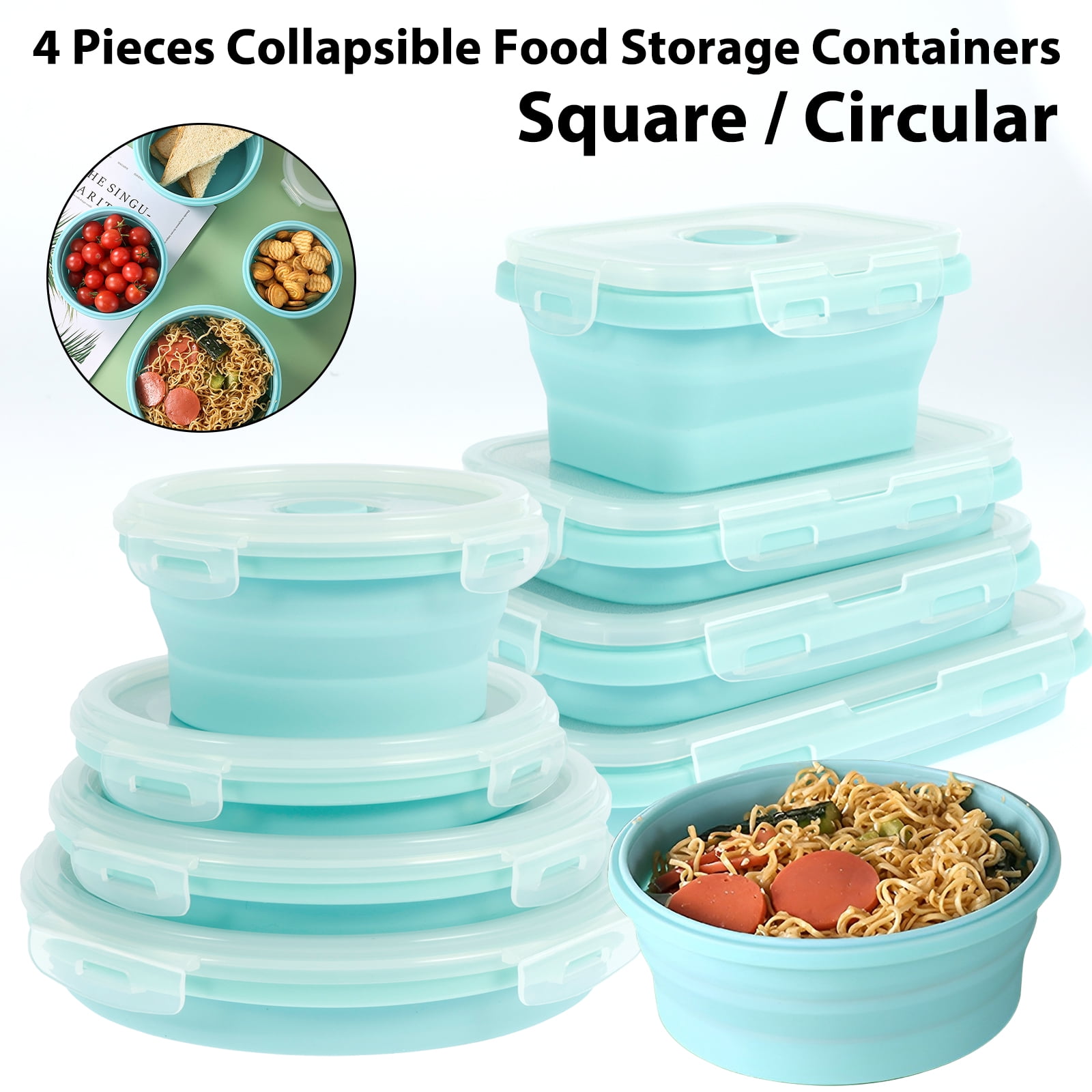 BUTORY 4Pcs Collapsible Food Storage Containers with Lids Round ...