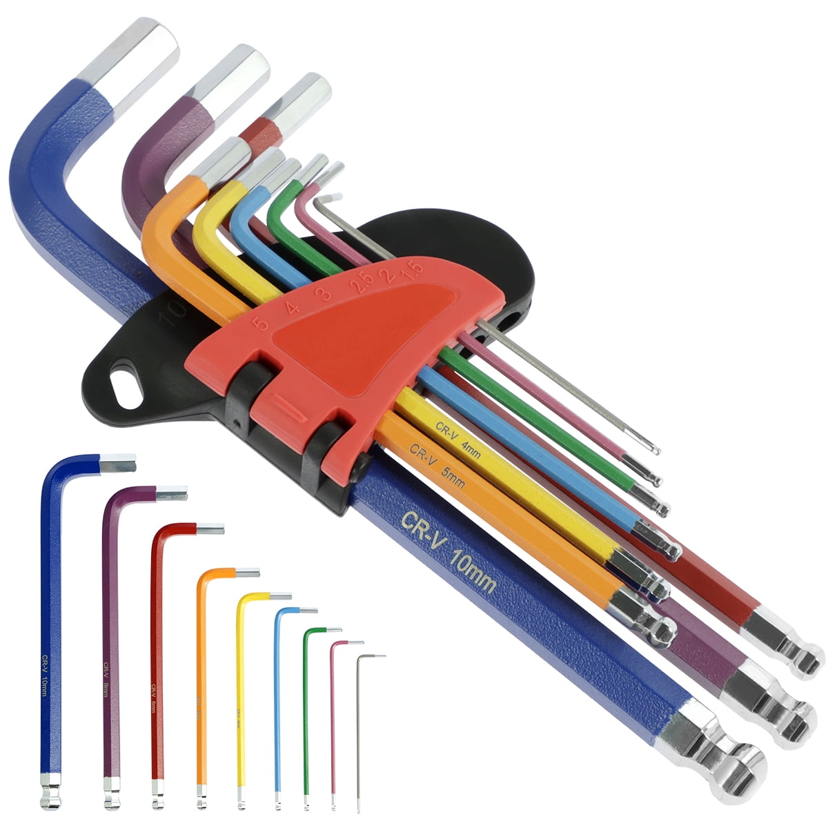 BUTORY 9Pcs Metric Allen Key Set, Steel Hex Key Kit, Ball End, Color ...
