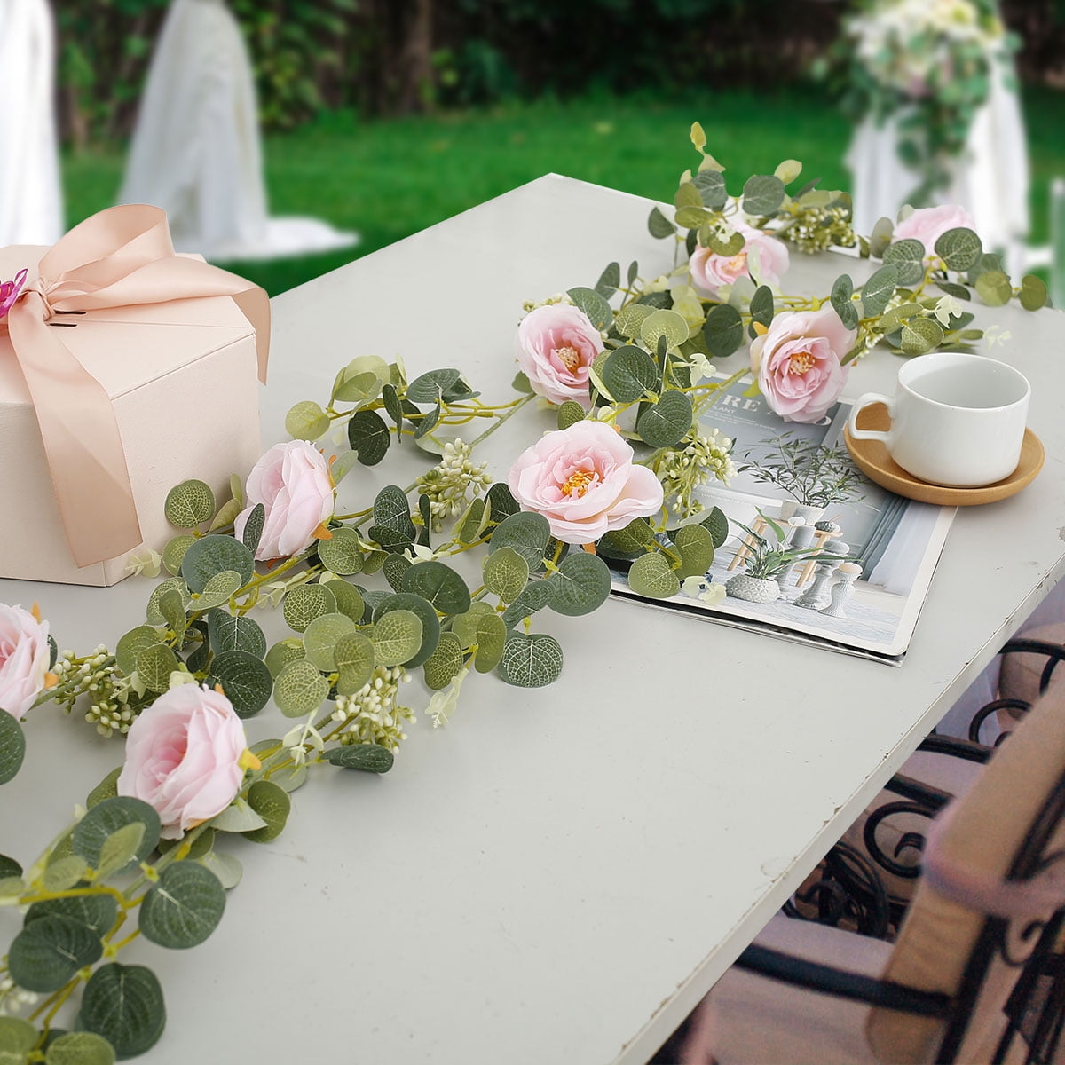 BUTORY Artificial Flower Eucalyptus Garland with Fake Roses Flowers ...