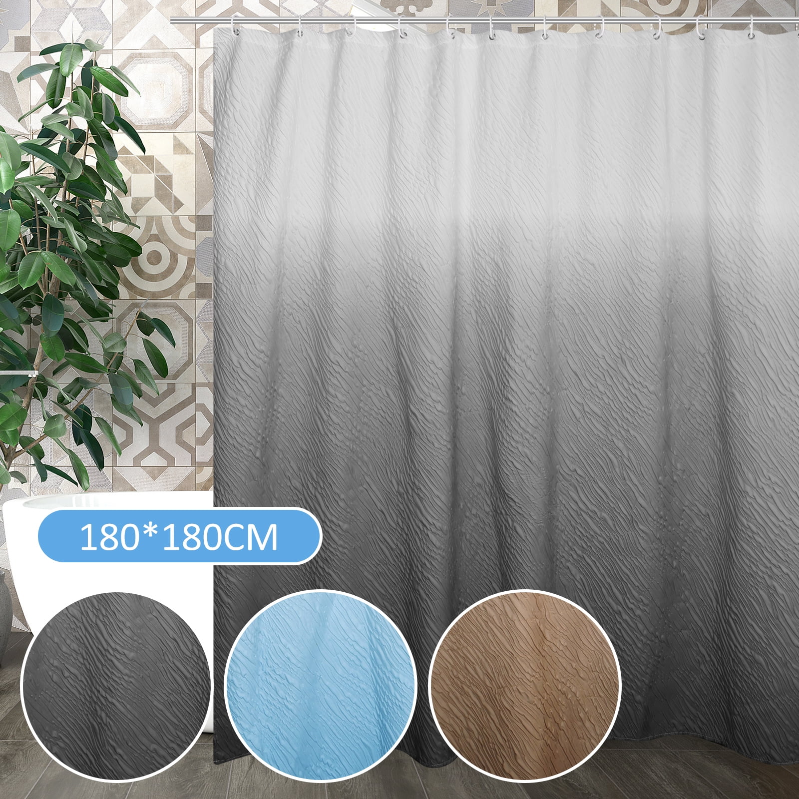 BUTORY Bathroom Blue Shower Curtain Set Ombre with 12 Hooks, Modern ...