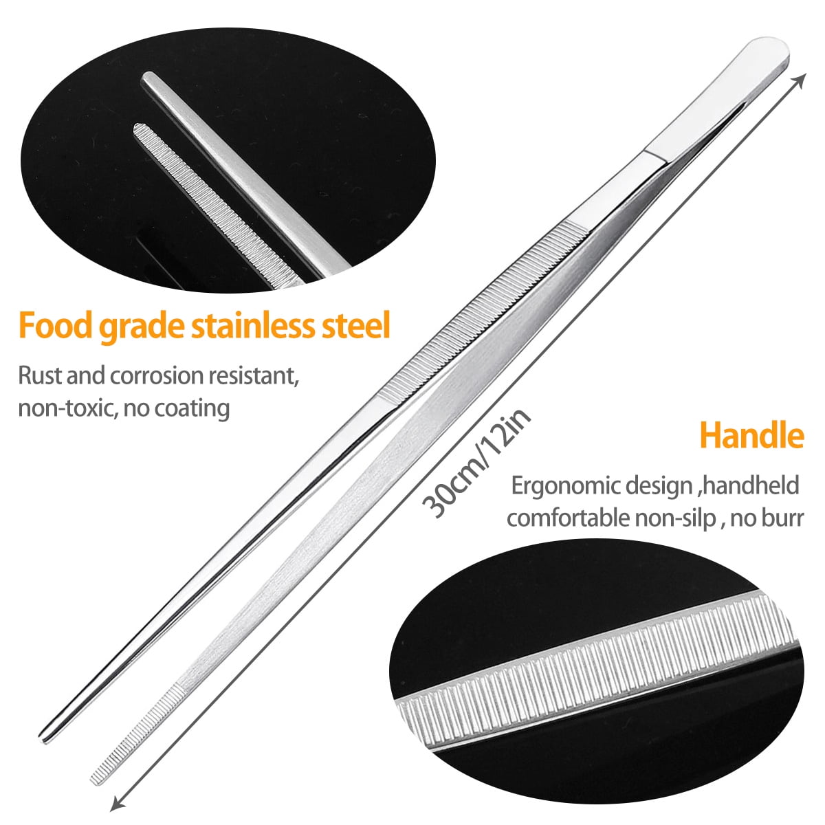 BUTORY Cooking Tweezers 10/12 Inch Stainless Steel Straight Tweezer ...