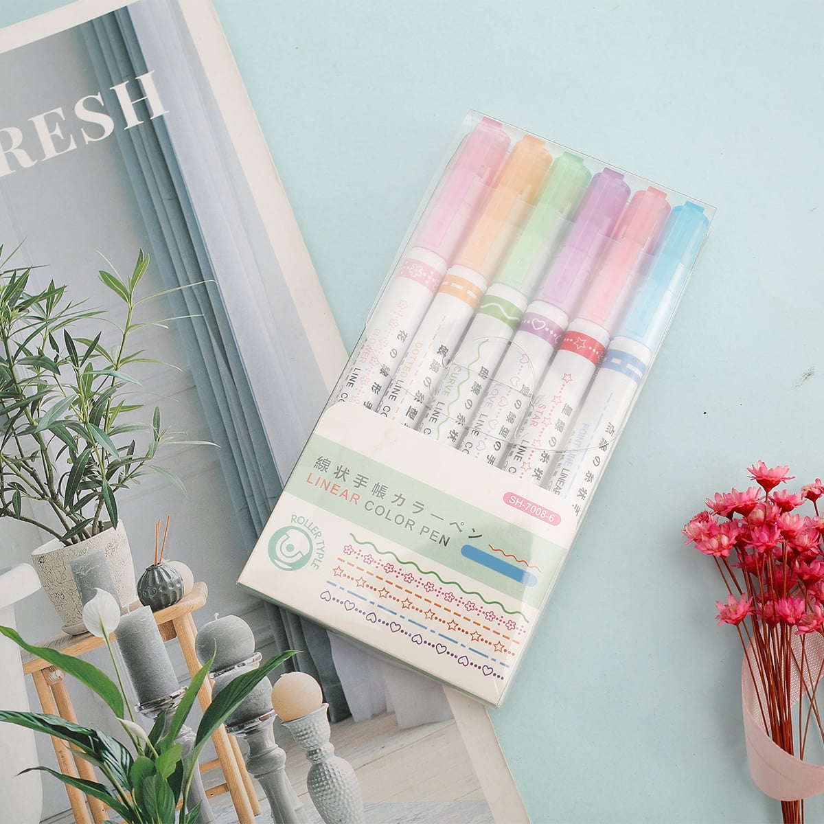 BUTORY Curve Highlighter Pen Set 6 Different Curves Fine Tips Maker ...