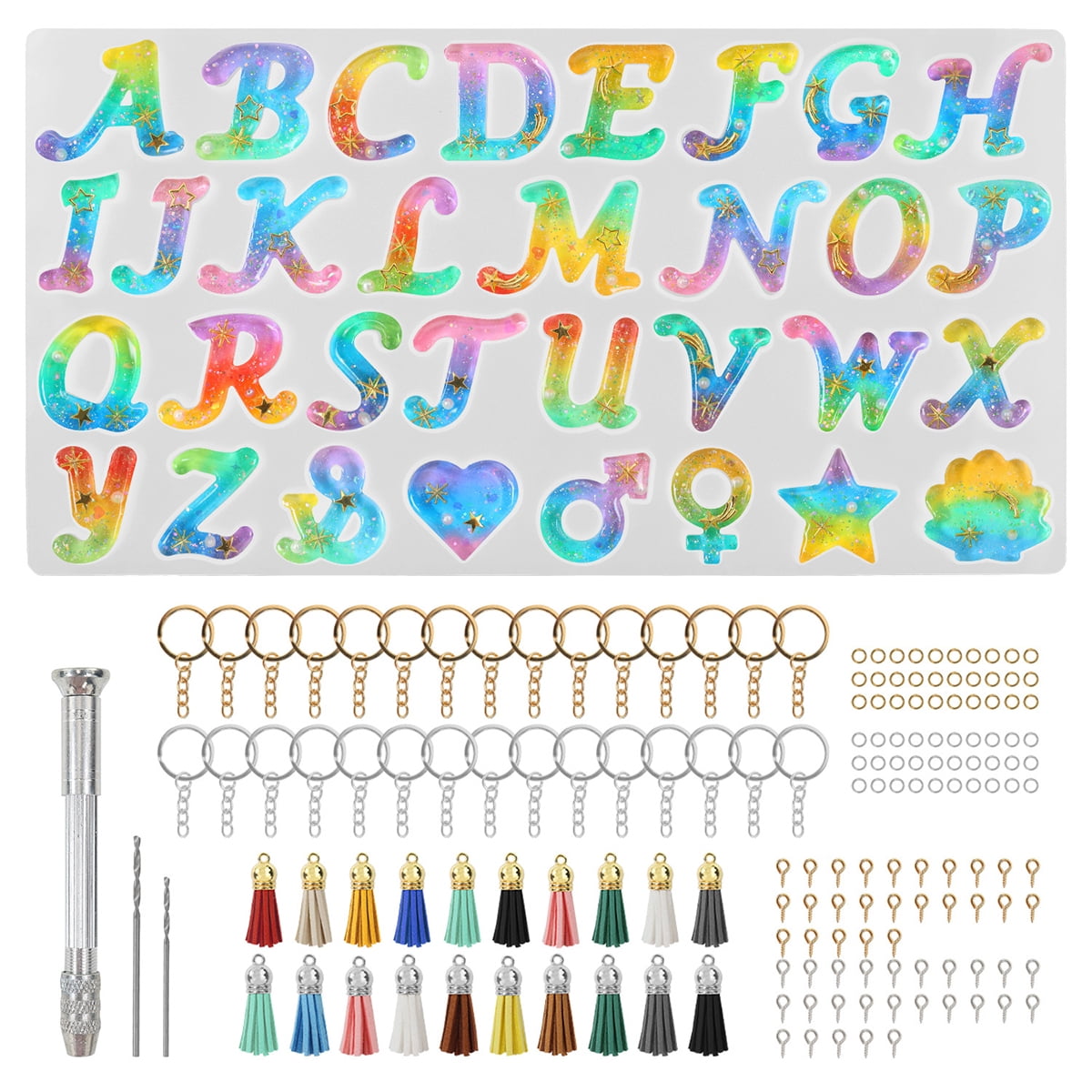 BUTORY DIY Keychain Making Set Reusable Easy Demould Alphabet Silicone ...