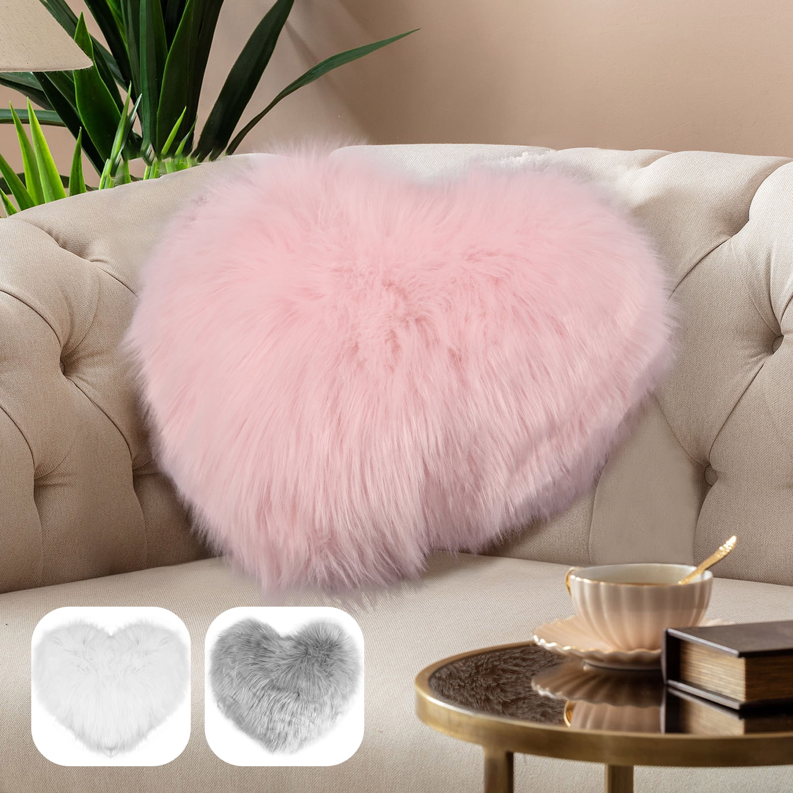 BUTORY Heart Pillow Soft Fluffy Long Plush Love Throw Pillow Decorative ...