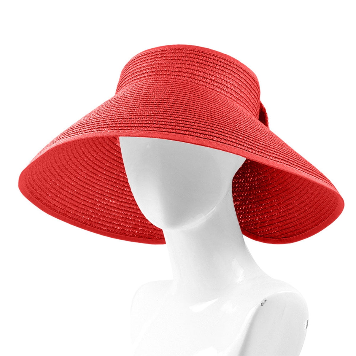 BUTORY Ladies Visor Hat Wide Brim Straw Sun Hat Foldable Adjustable ...