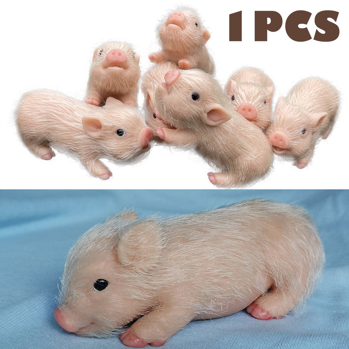 BUTORY Mini Simulation Soft Silicone Pig Doll Toy Full Body Silicone ...