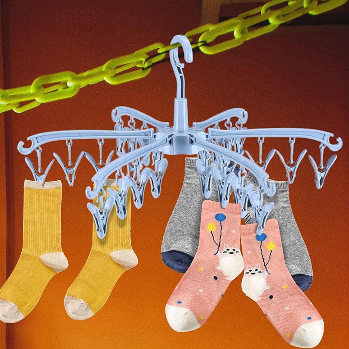 BUTORY Sock Drying Rack 24 Clips Plastic Laundry Clothes Hanger ...