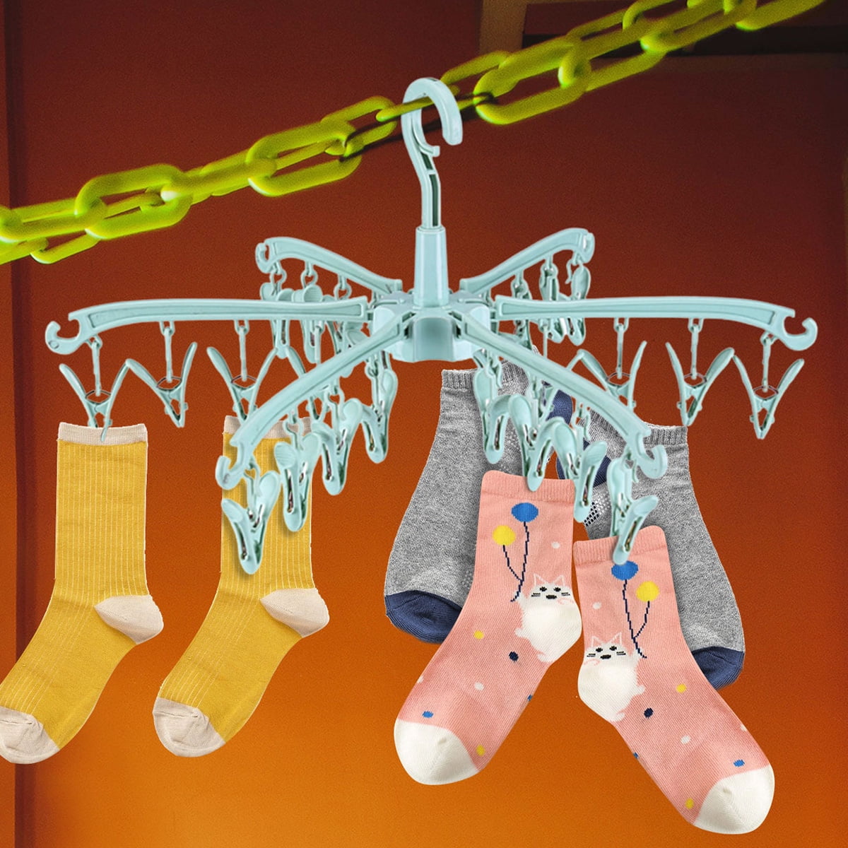 BUTORY 24 Clips Sock Drying Rack, Plastic Laundry Hanger, Rotatable ...