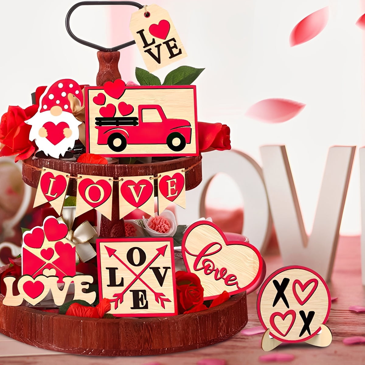 BUTORY Valentine's Day Tiered Tray Valentine's Day Table Wooden Sign ...