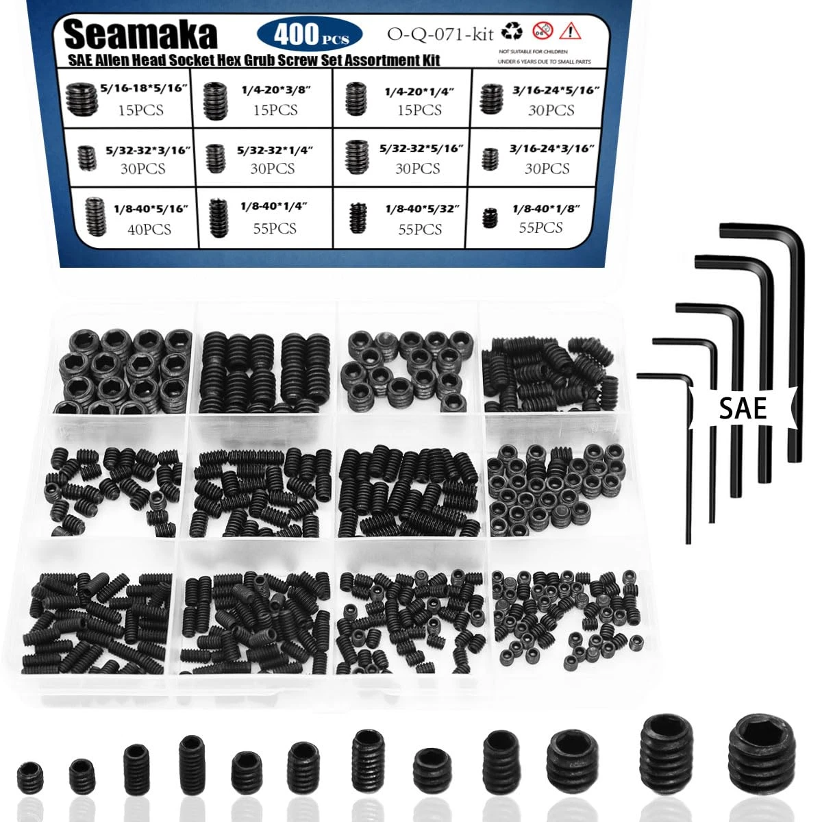 BUTTERFLY- 400Pcs Sae Set Screws Assortment Kit With Allen Keys,12 Size ...