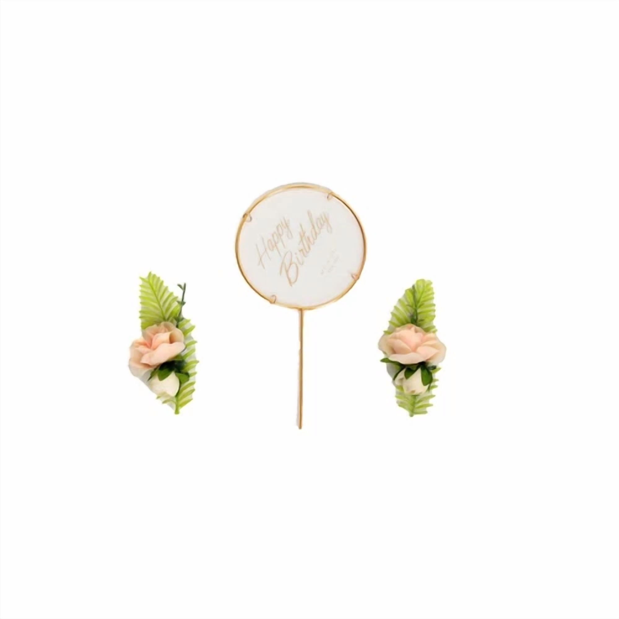 BUTTERFLY- Gold Blush 8" Happy Birthday Cake Topper Set Silk Rose ...