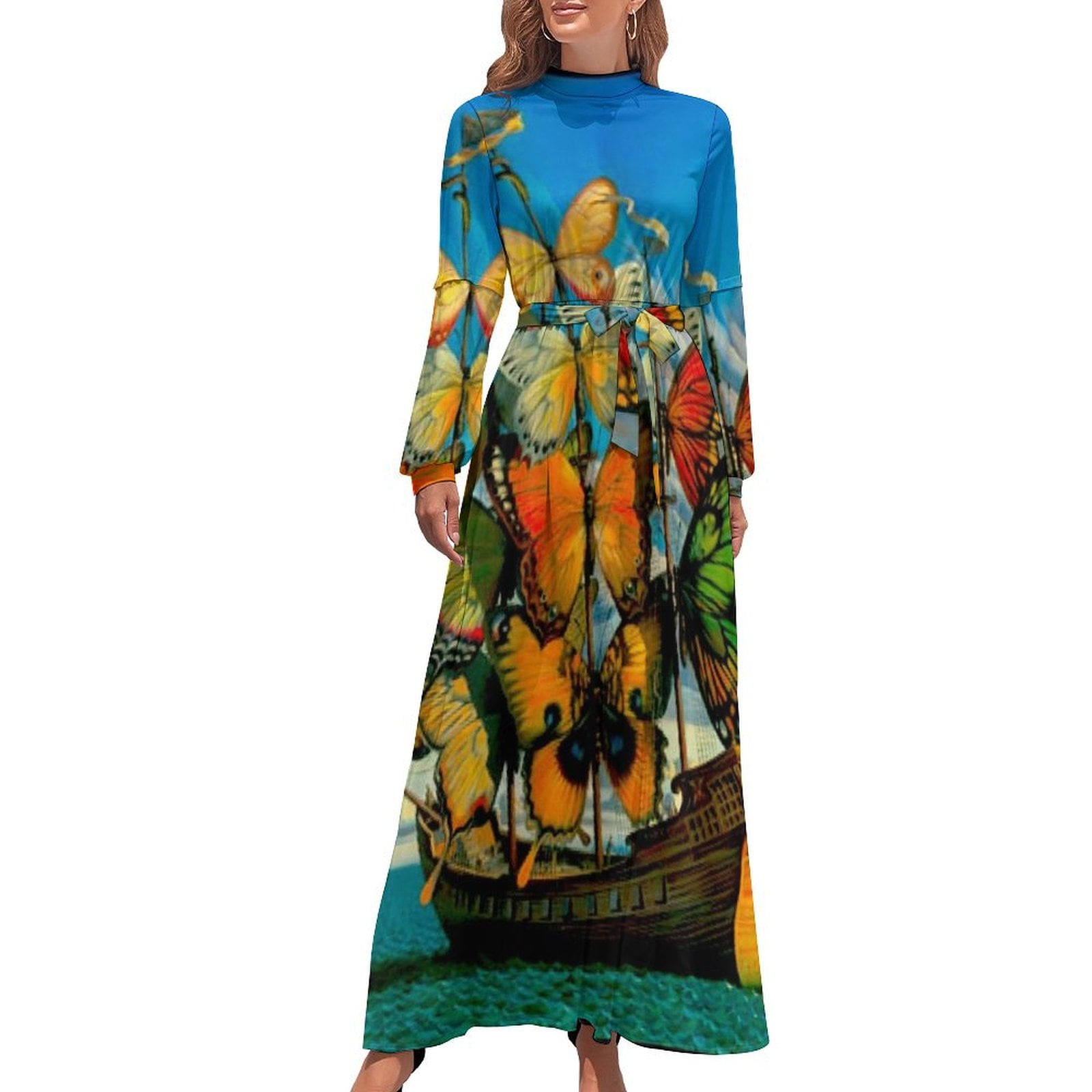 BUTTERFLY SHIP : Vintage Surreal Abstract Fantasy Print Long Dress prom ...