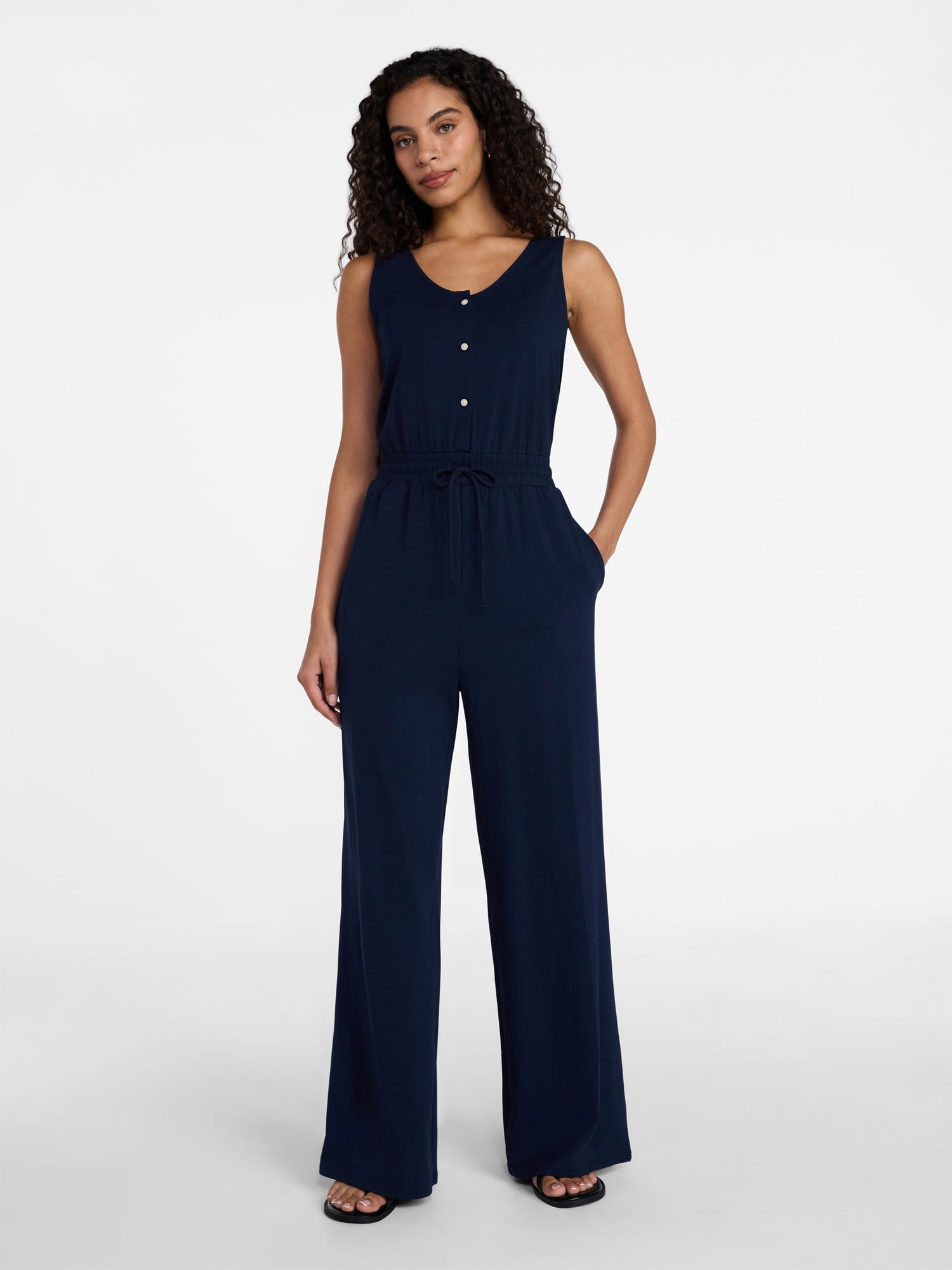 Time and Tru Women's Sleeveless Button Front Jumpsuit, Sizes XS-XXXL ...