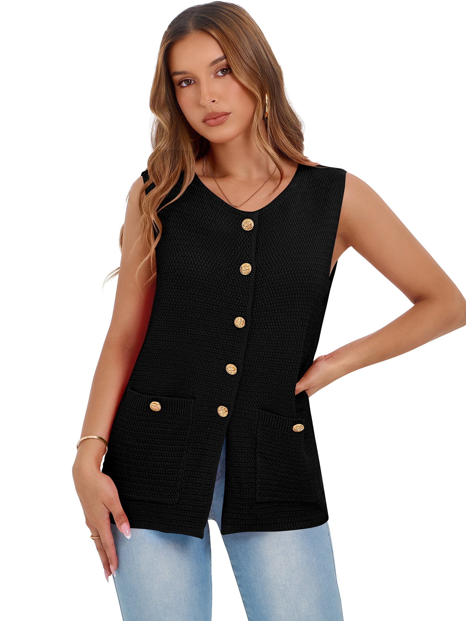 PRETTYGARDEN Women's Button Up Sweater Vest Top, Lightweight, Sizes S ...