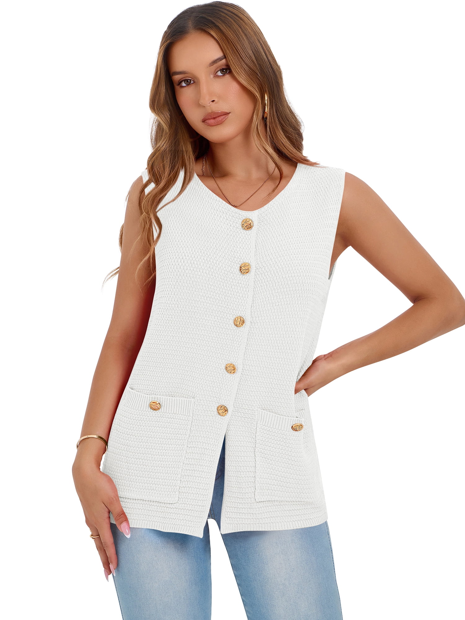 PRETTYGARDEN Women's Button Up Sweater Vest Top, Lightweight, Sizes S ...