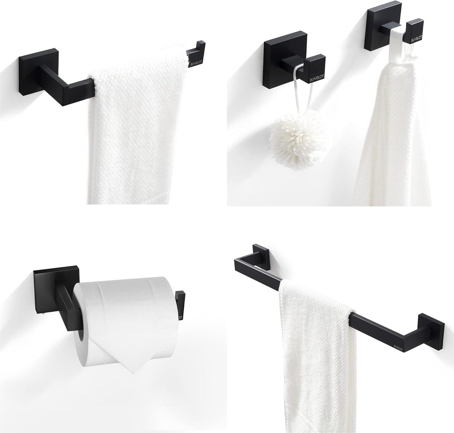 BUVELOT 5-Pieces Matte Black Bathroom Hardware Accessories Set, Bath ...