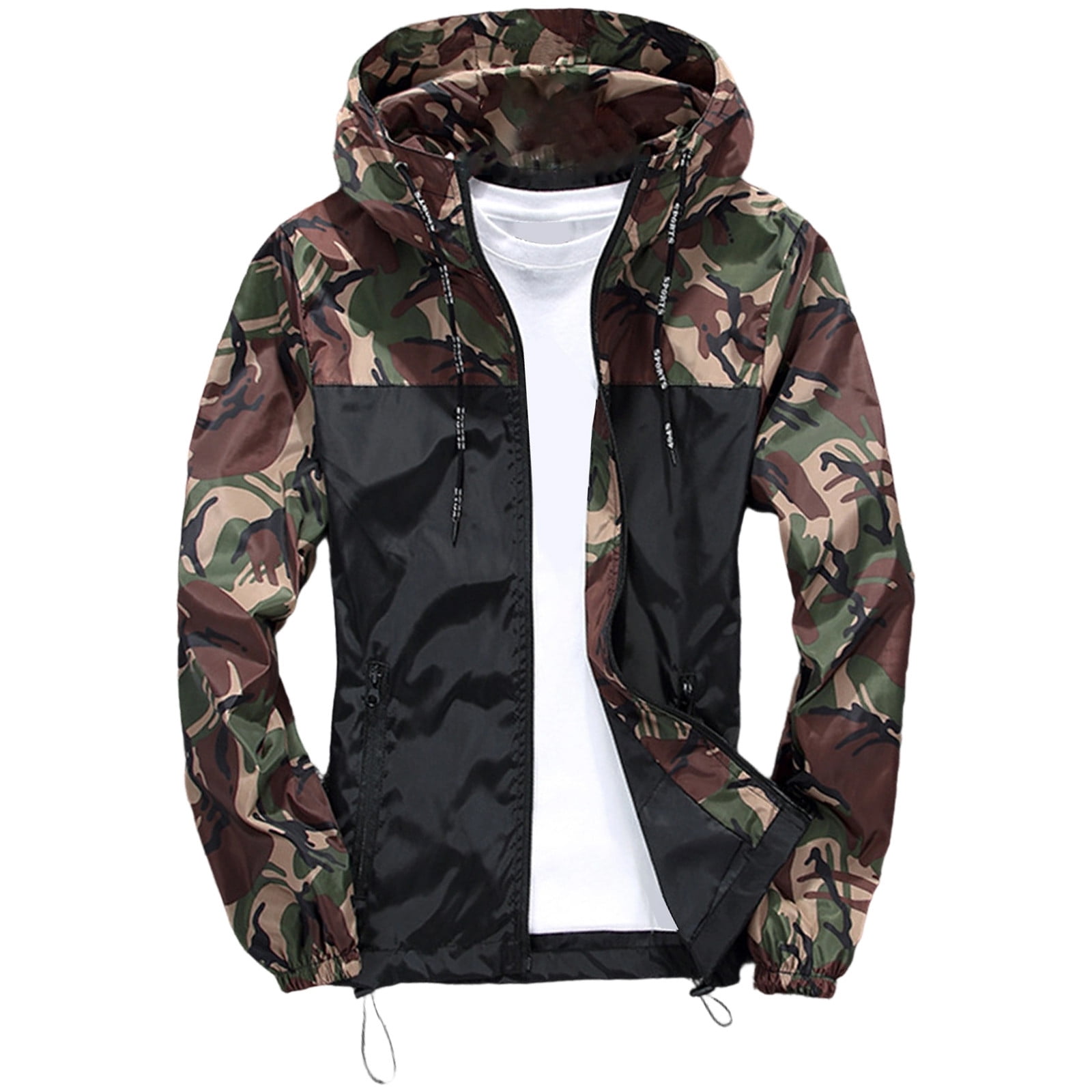 BUWTTED Camo Jackets for Men Zip Up Color Block Thin Fall Outerwear ...