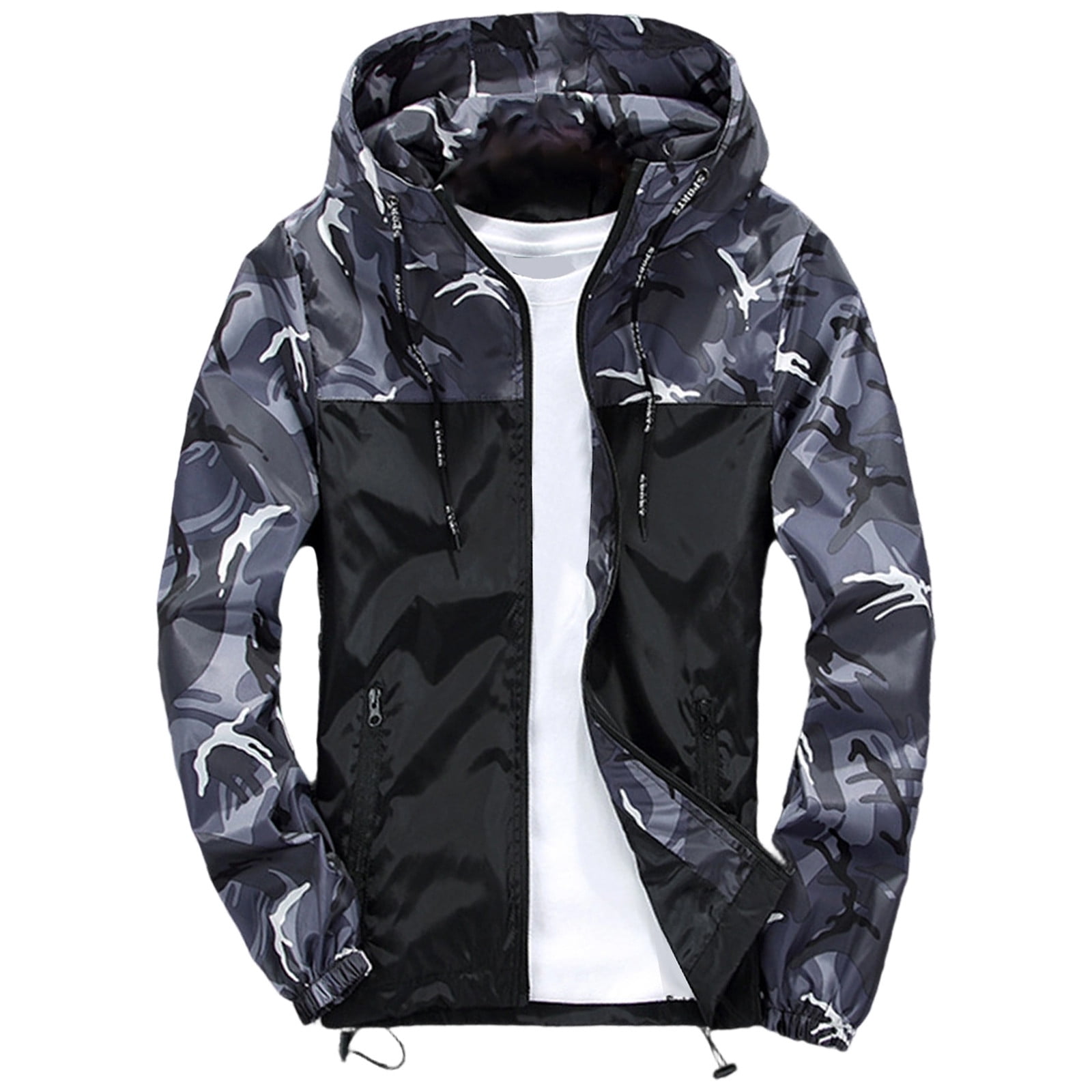 BUWTTED Camo Jackets for Men Zip Up Color Block Thin Fall Outerwear ...