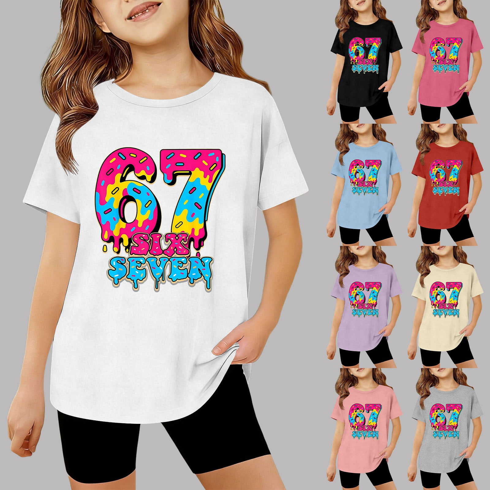 BUWTTED Cute 67 Print Shirts for Girls Six Seven Graphic Tees Short ...